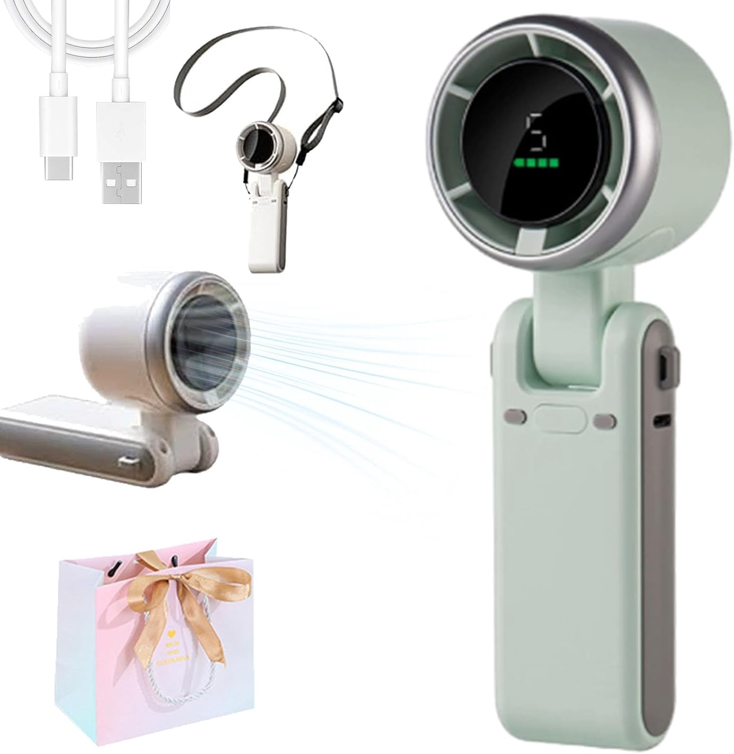 Regularlyk Portable Handheld Turbo Fan, 5 Gear Wind, Rechargeable ...