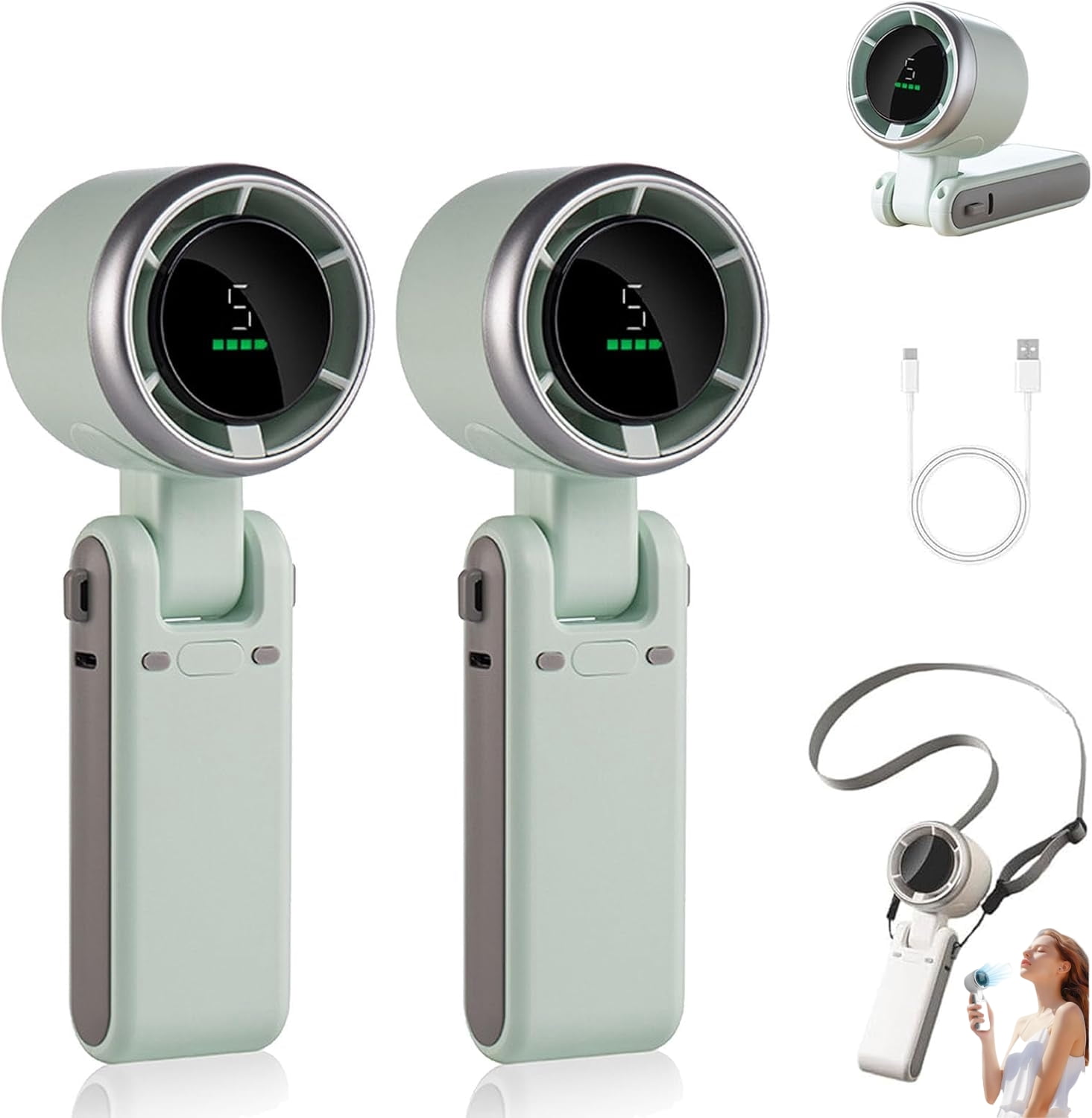 Regularlyk Portable Handheld Turbo Fan, 5-speed Turbocharge Mini Fan ...