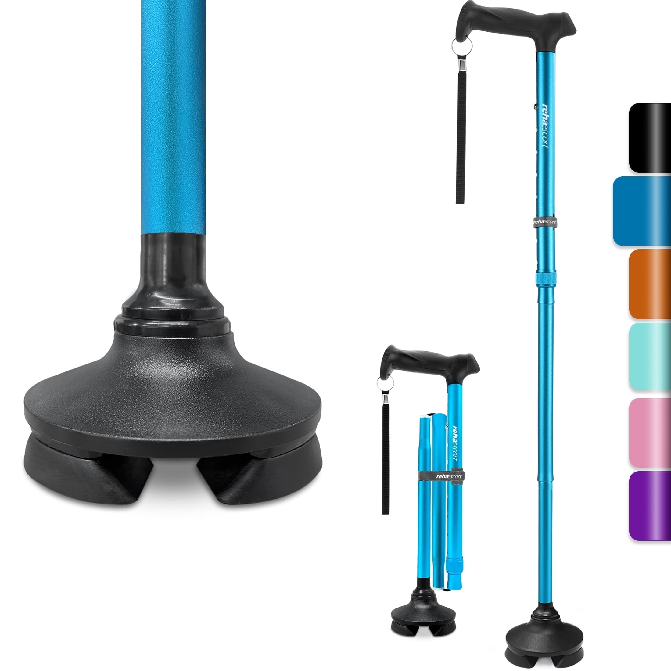 rehaescort, Walking Cane, Quad, Adjustable Folding Lightweight Blue ...