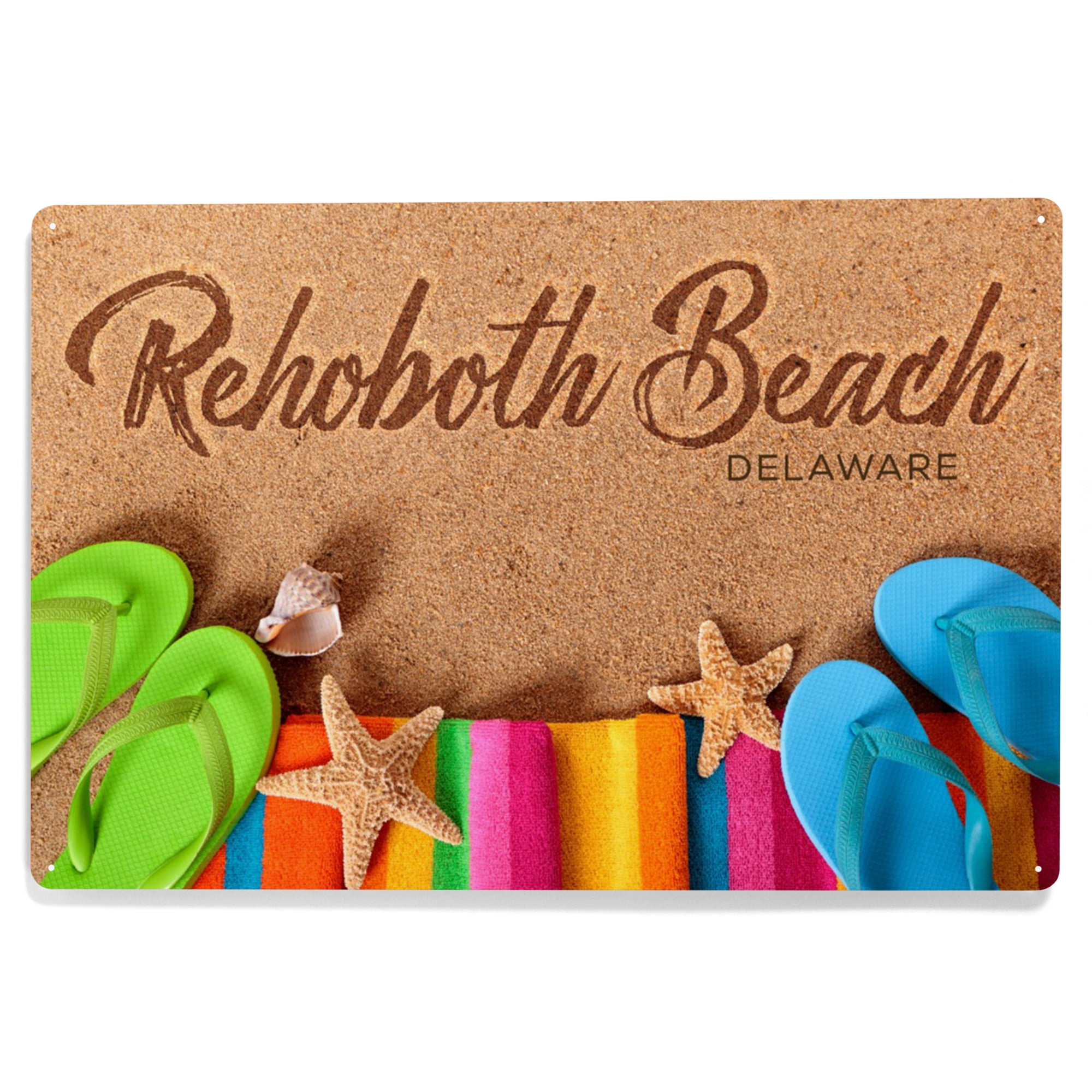 Rehoboth Beach, Delaware, Flip Flops on Beach (12x18 Aluminum Art ...