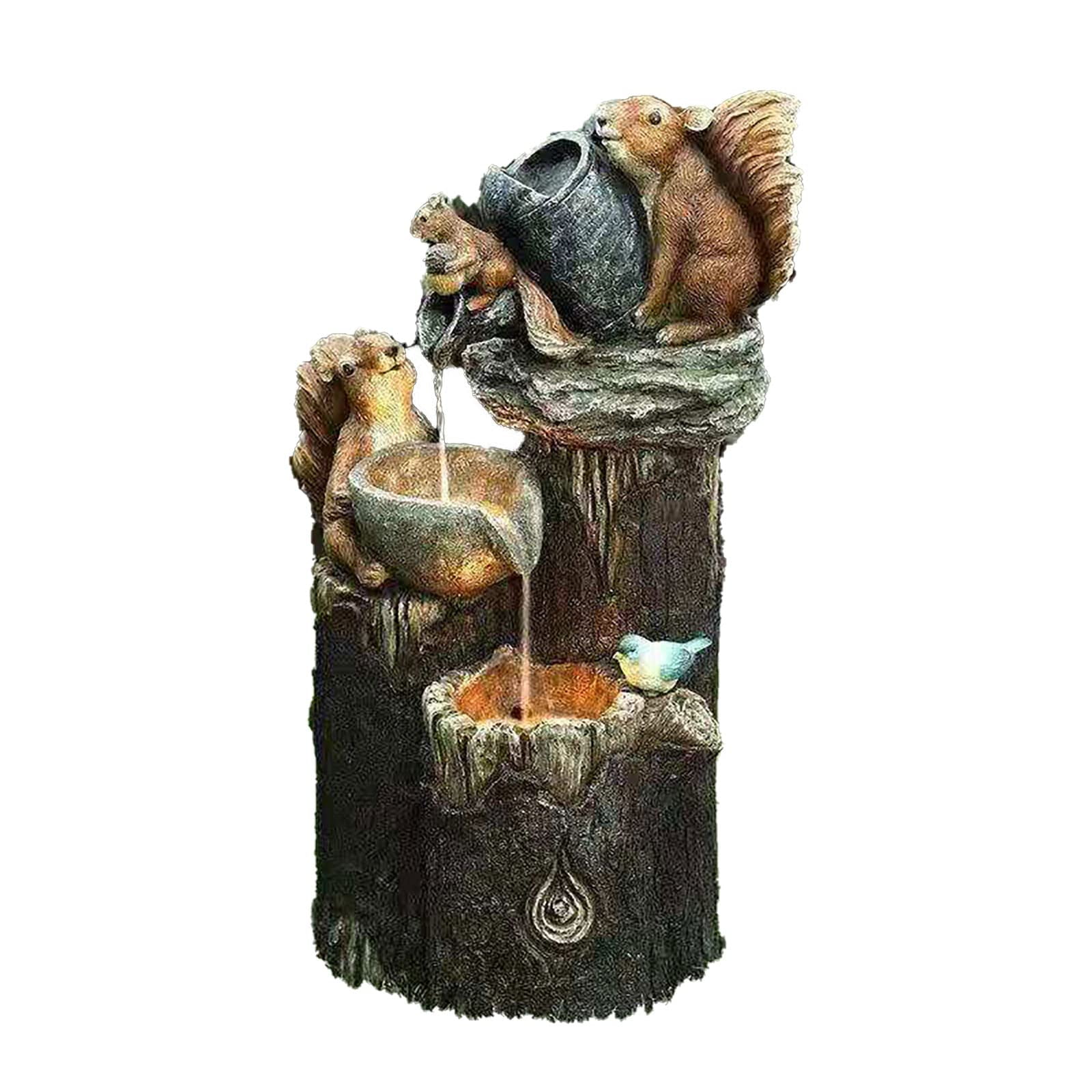 Rehomy Garden Solar Squirrel Statue Ornament Waterfall Squirrel ...
