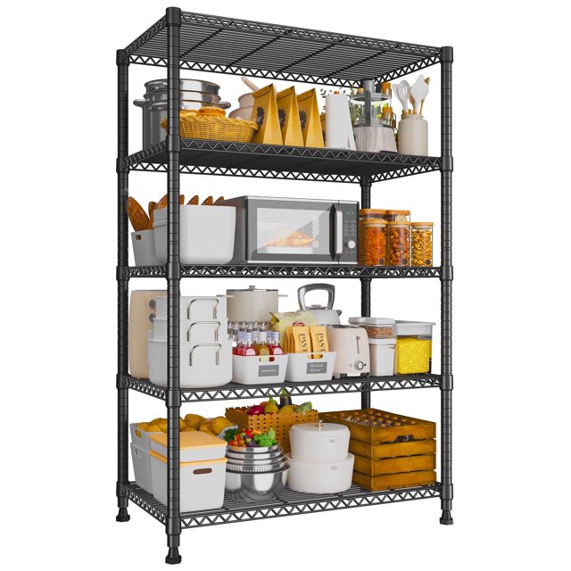 Reibii Wire Shelving Unit Adjustable Storage Metal Rack, Black, 5 Tier ...
