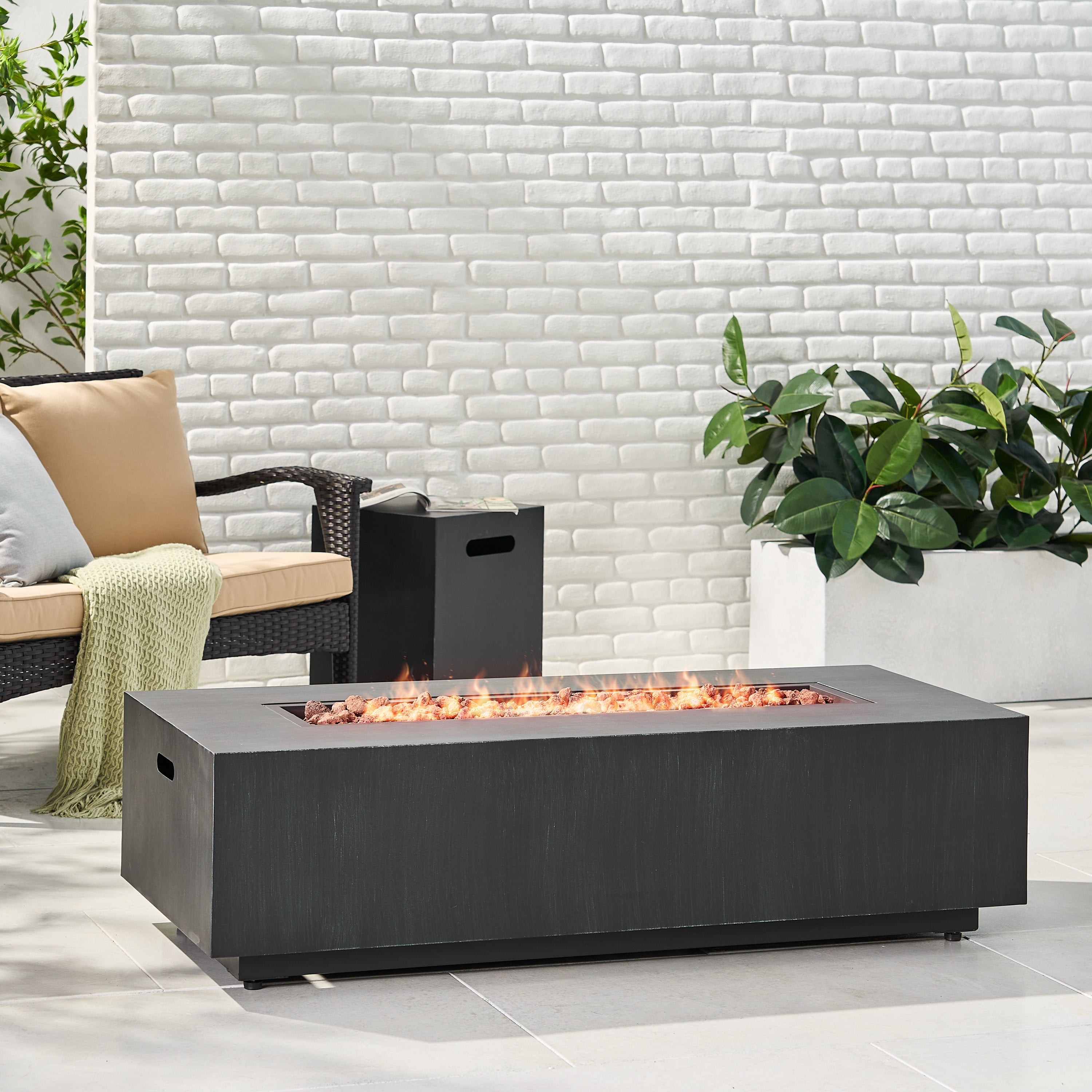 Reign Metal Outdoor 50,000 BTU Rectangular Fire Pit with Tank Holder ...