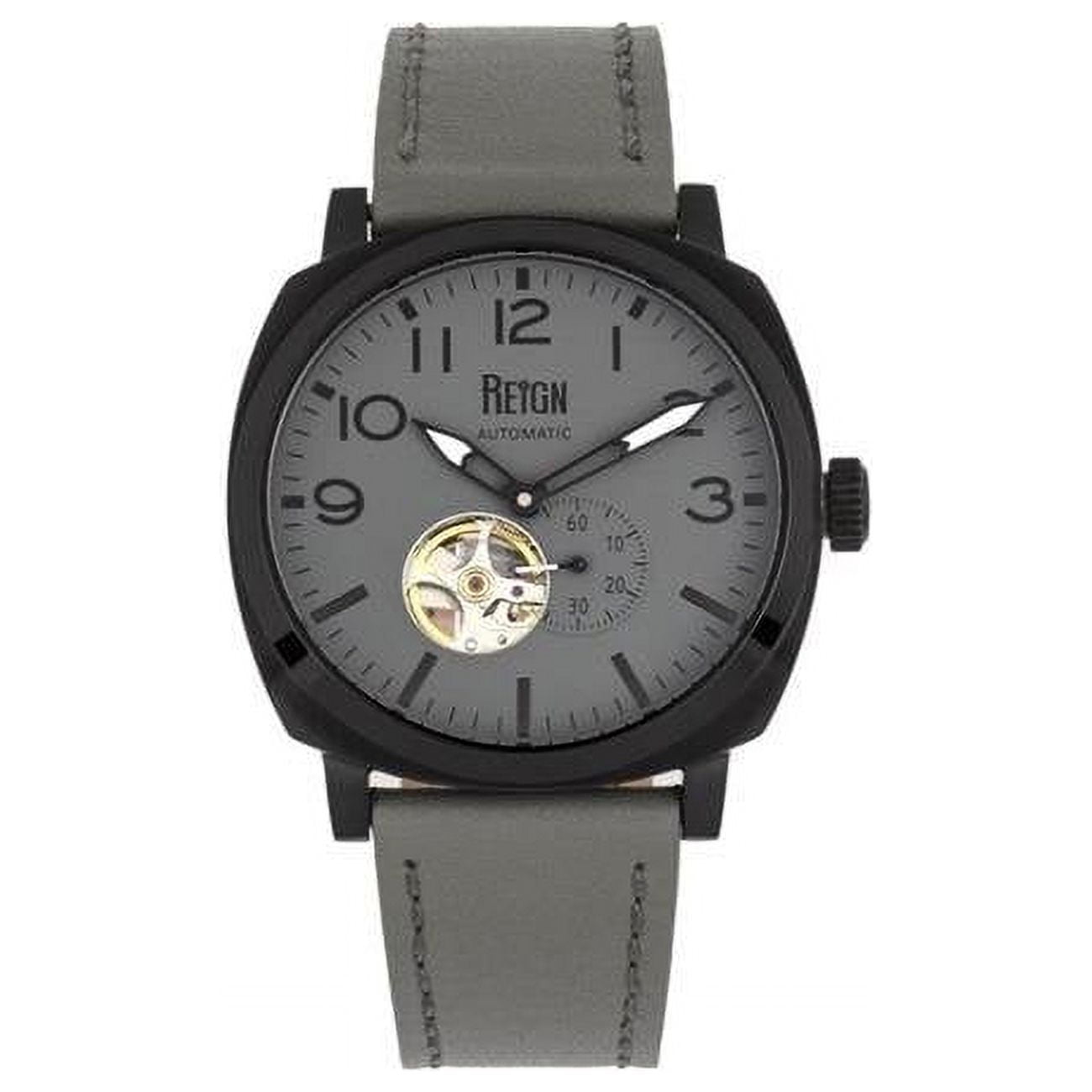 Reign Napoleon Semi-Skeleton Leather-Band Watch - Black/Grey - Walmart.com
