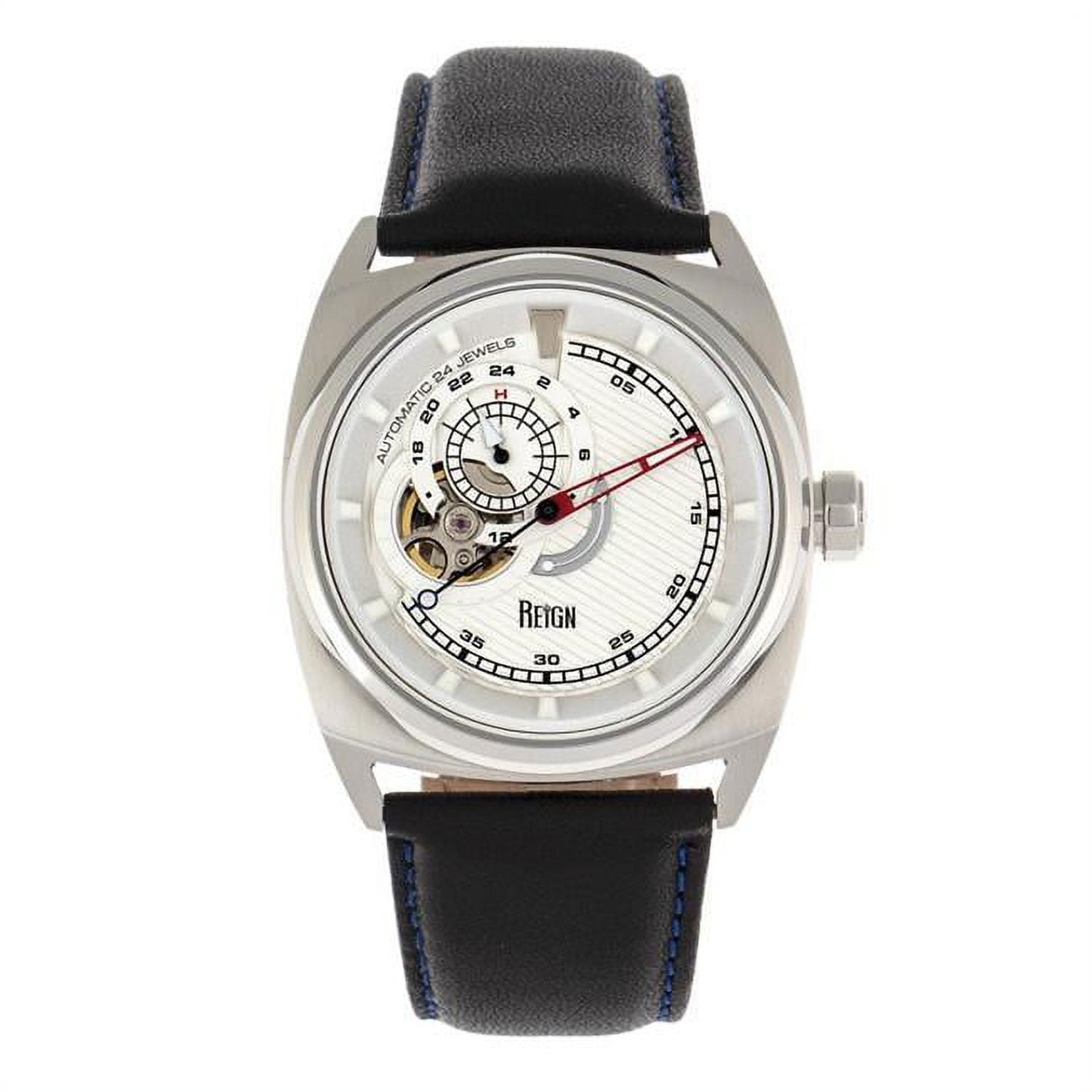 Reign REIRN5501 Astro Semi-Skeleton Leather-Band Watch, Silver & Black ...