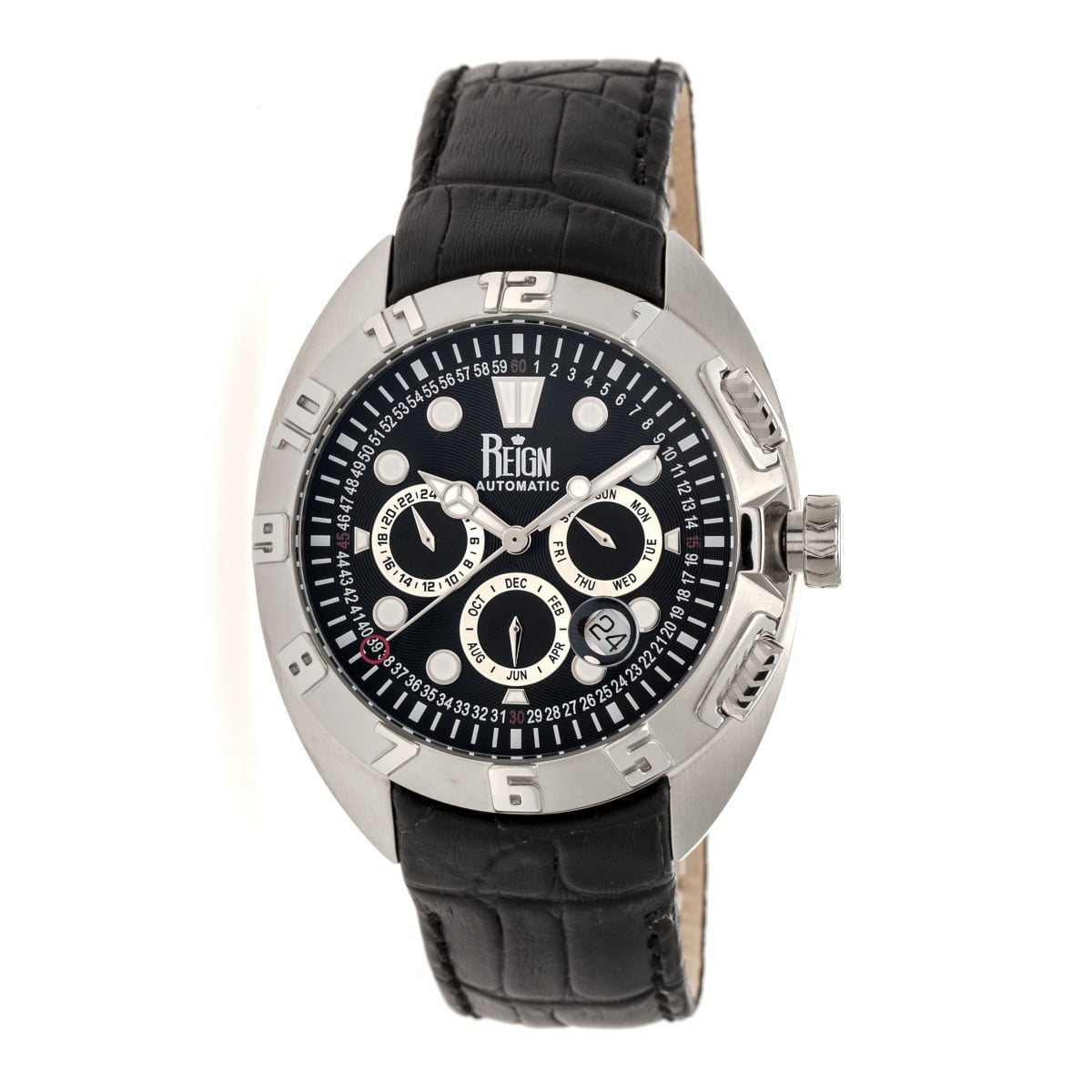 Reign Ronan Automatic Leather-Band Watch W/Day/Date - Black/Silver ...