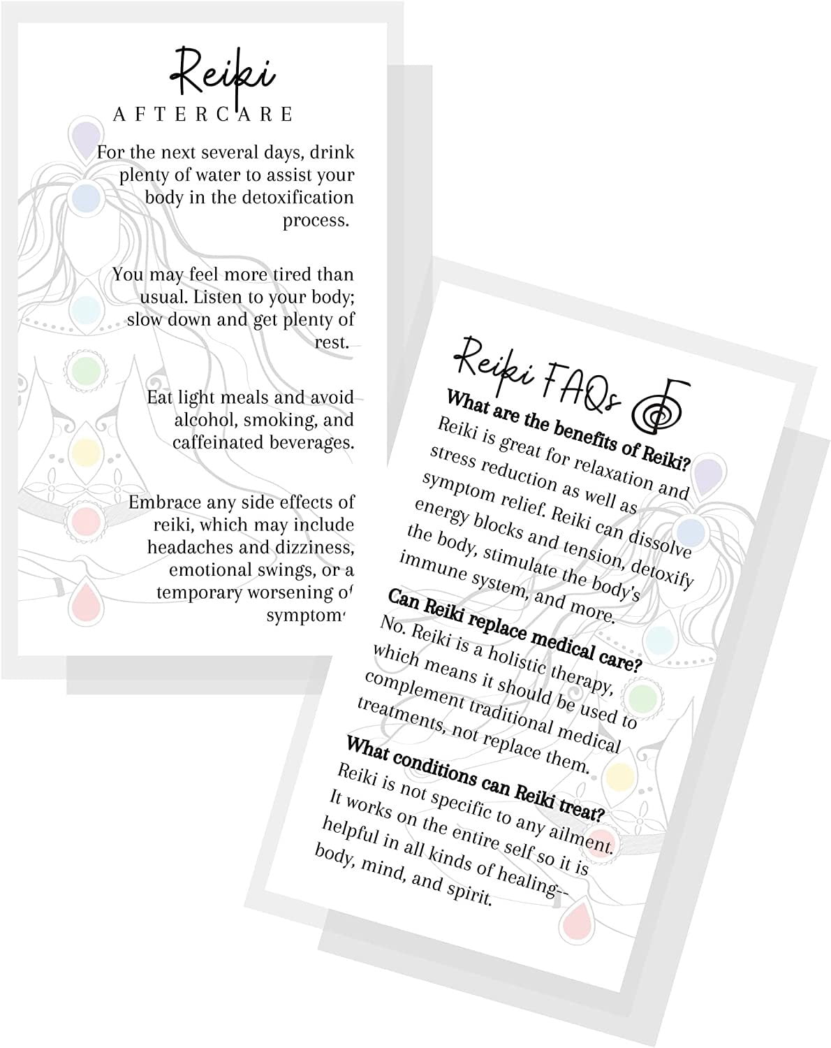Reiki Aftercare & FAQ Cards 50 Pack 2x3.5 inch Business Card Size Reiki ...