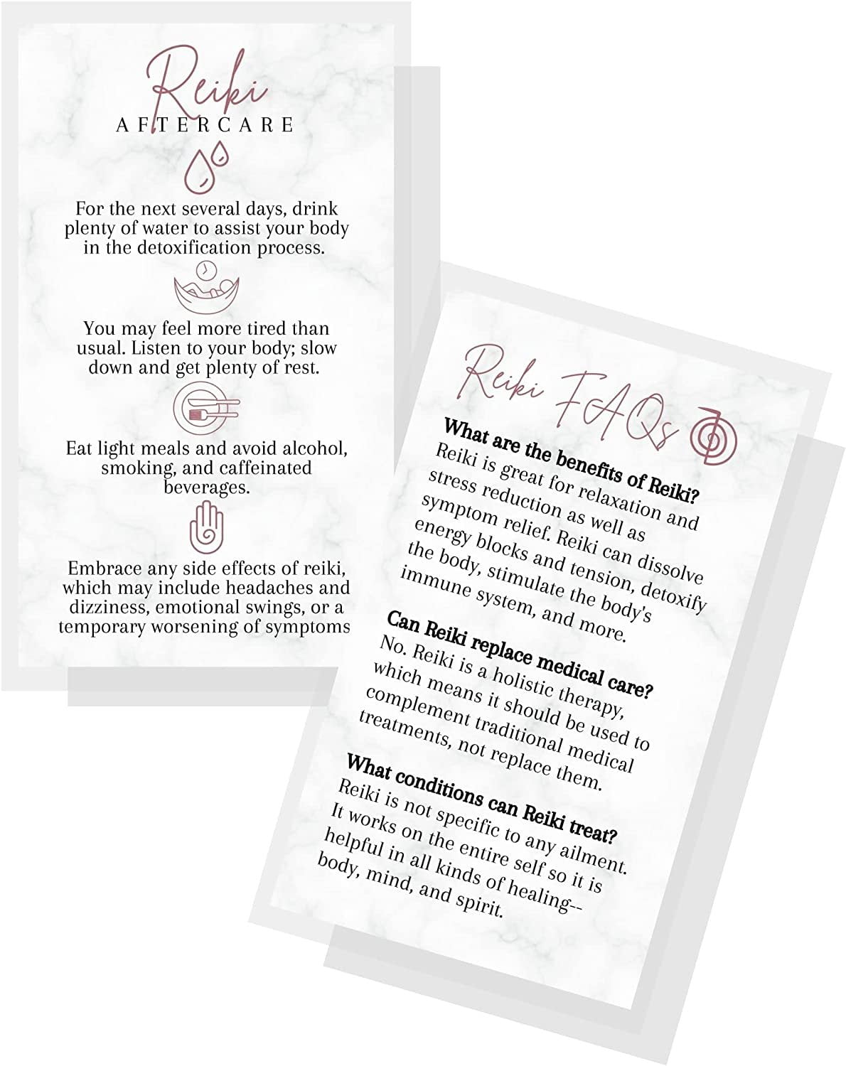 Reiki Aftercare and FAQ Client Cards 50 Pack 2 x 3.5 Business Cards for ...