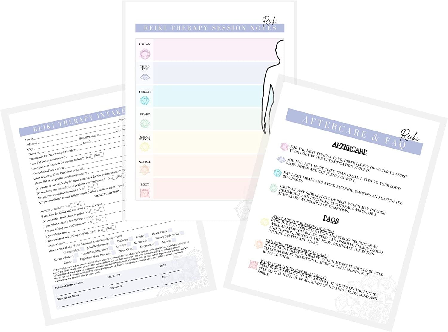 Reiki Intake Forms, Aftercare Cards, Consent, Session Notes Healing ...