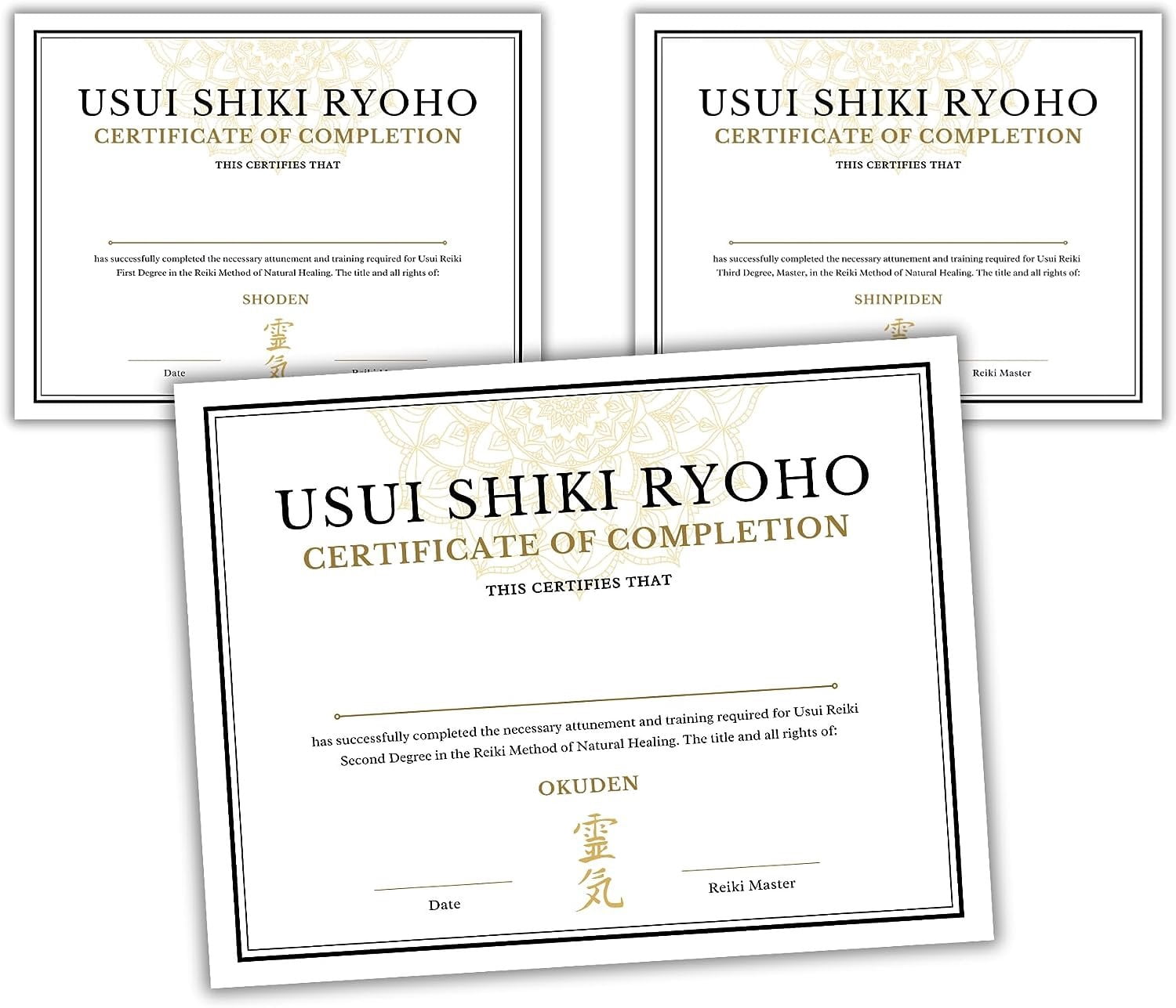 Reiki Master Certificate of Completion of Usui 1st Degree Shoden, 2nd ...