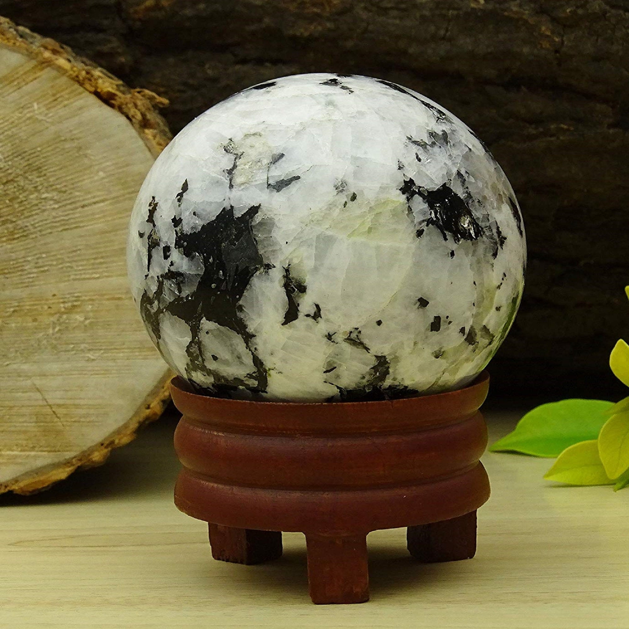 Reikiera Rainbow Moonstone Sphere with Black Tourmaline Crystal Healing ...