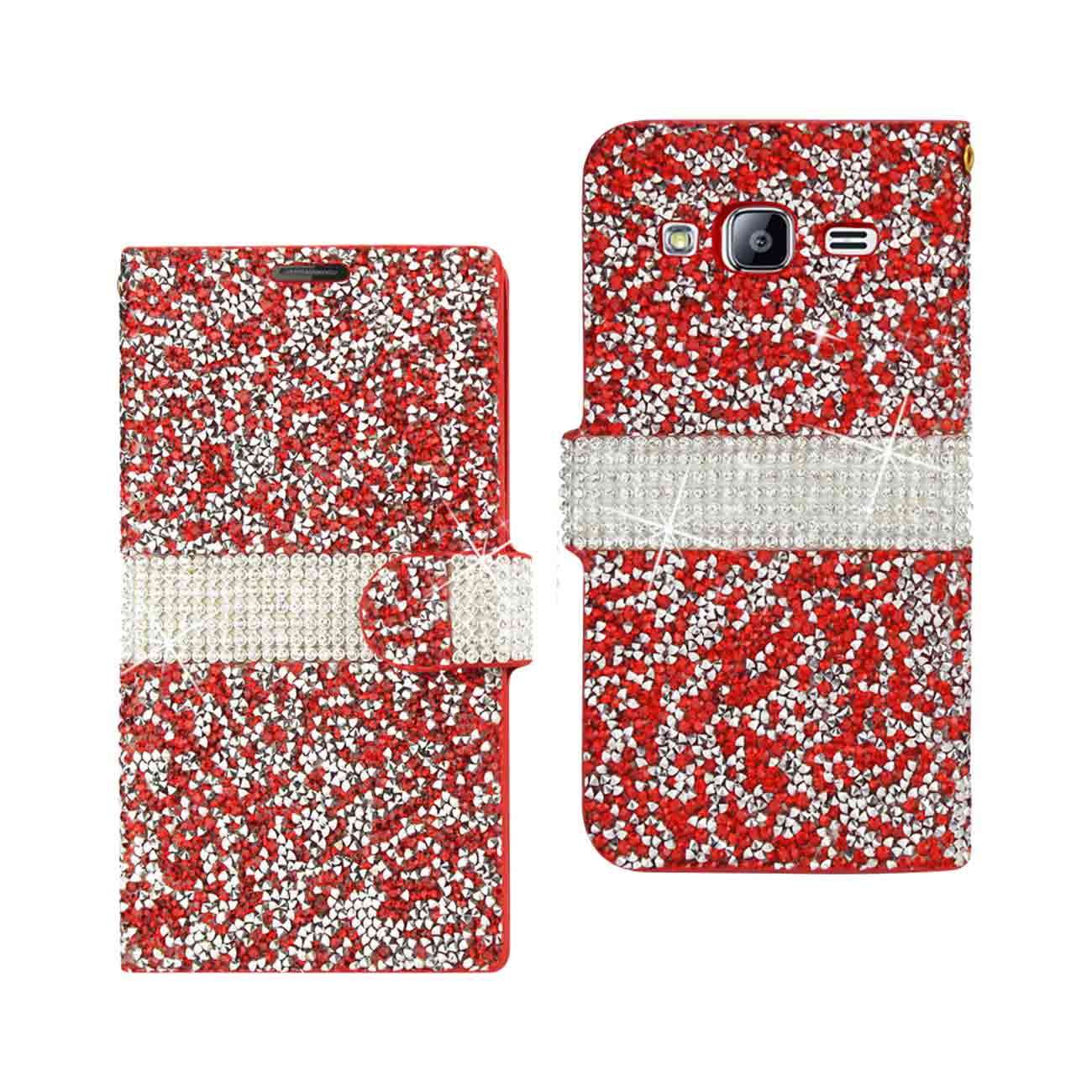 Reiko Galaxy J3 Diamond Rhinestone Wallet Case in Red - Walmart.com