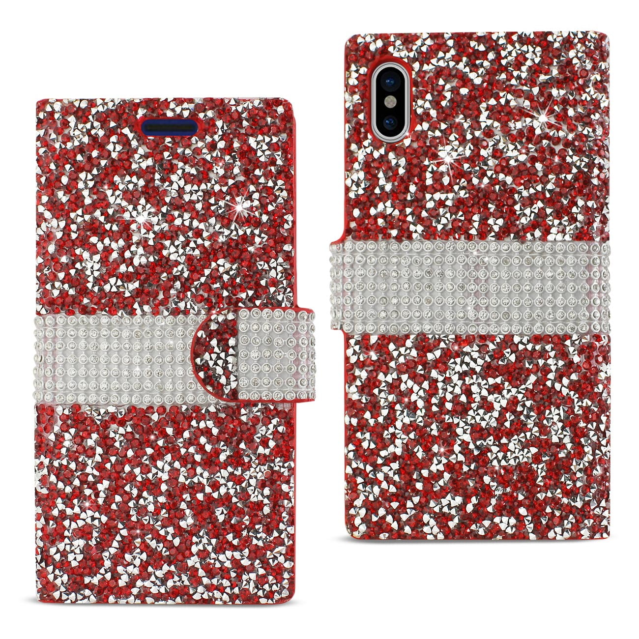 Reiko brand for iphone X Diamond Rhinestone Wallet Case In Red ...