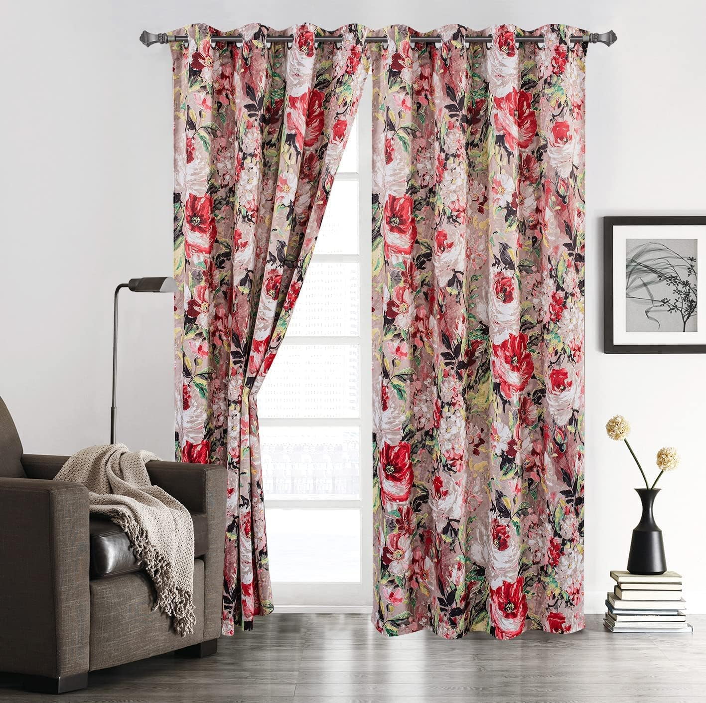 Reina Watercolor Floral Grommet Panels 55" W X 63" L (110" Width ...
