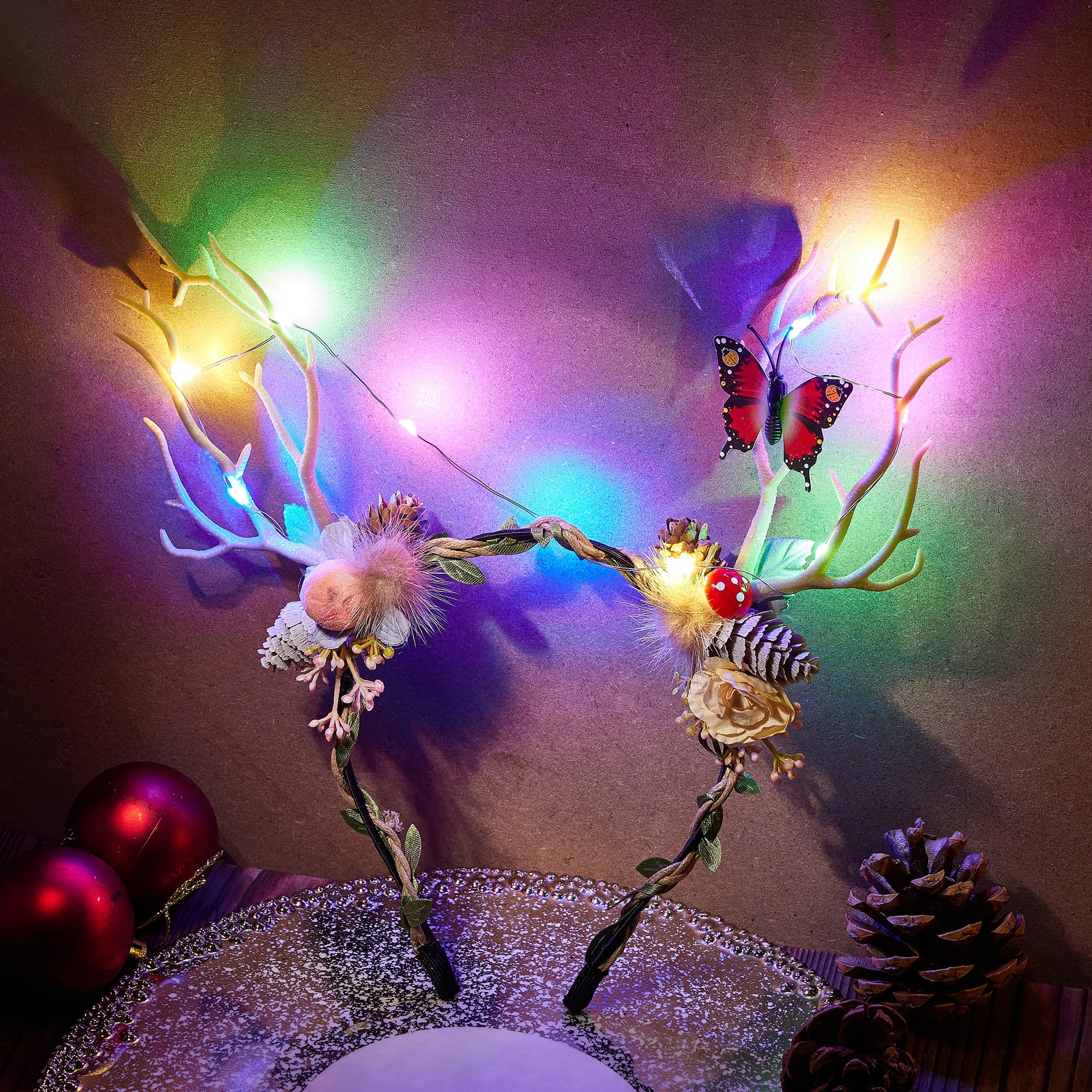 Reindeer Antlers Light up Christmas Headbands LED Glowing Flower ...