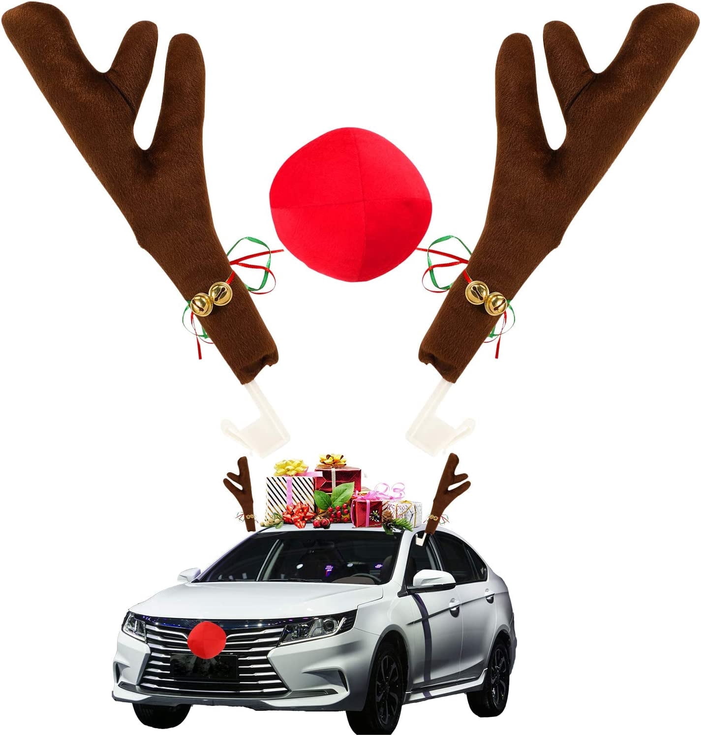 Christmas Car Decorations Kit, Christmas Reindeer Rudolph Antlers with ...
