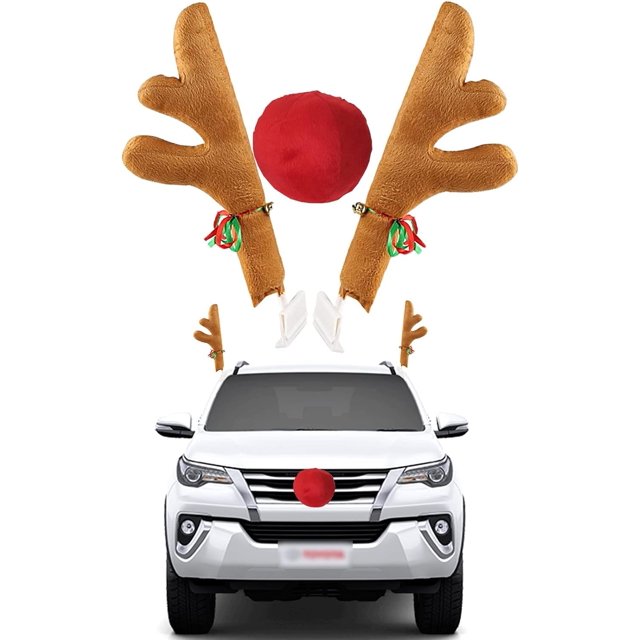 Reindeer Antlers for Cars - Car Christmas Decorations Antlers with Nose ...