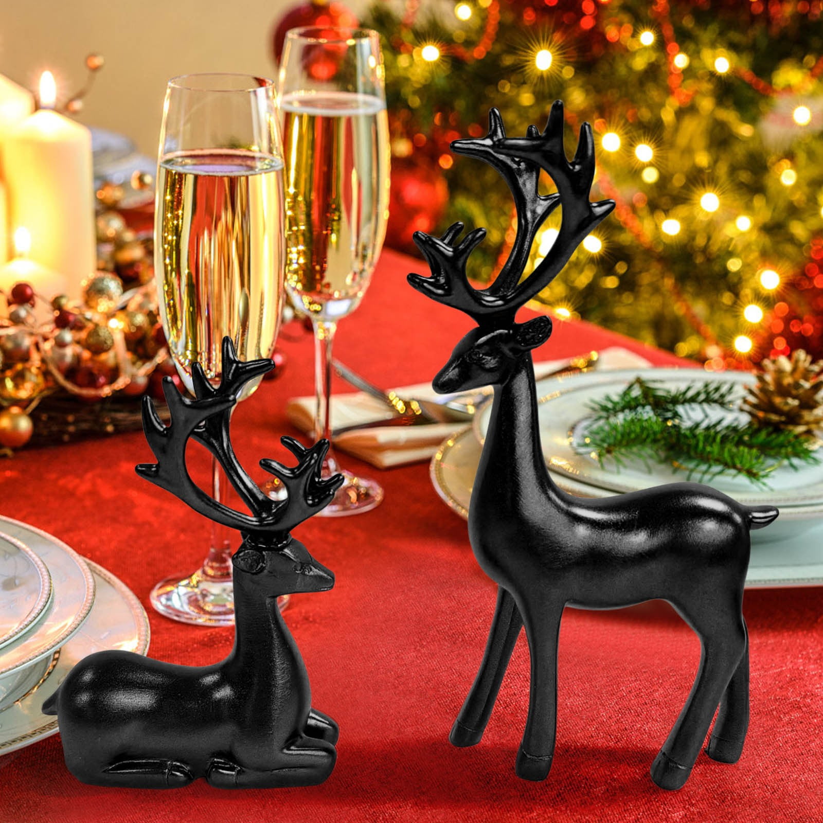 Reindeer Christmas Decor,Black Reindeer Christmas Decoration,2pcs Resin ...