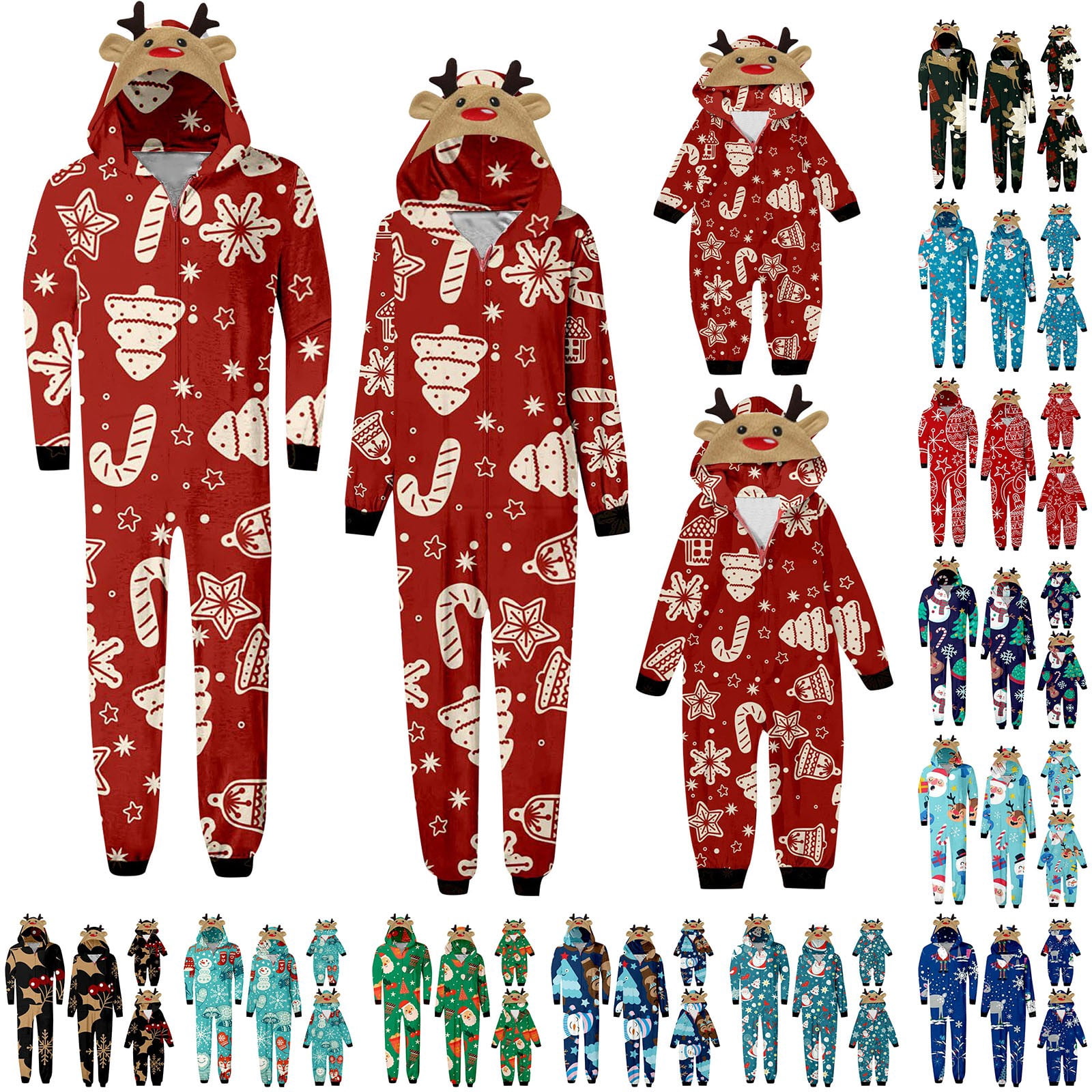 Reindeer Decor Hood Christmas Pajamas, Christmas Onesie Fun Matching ...