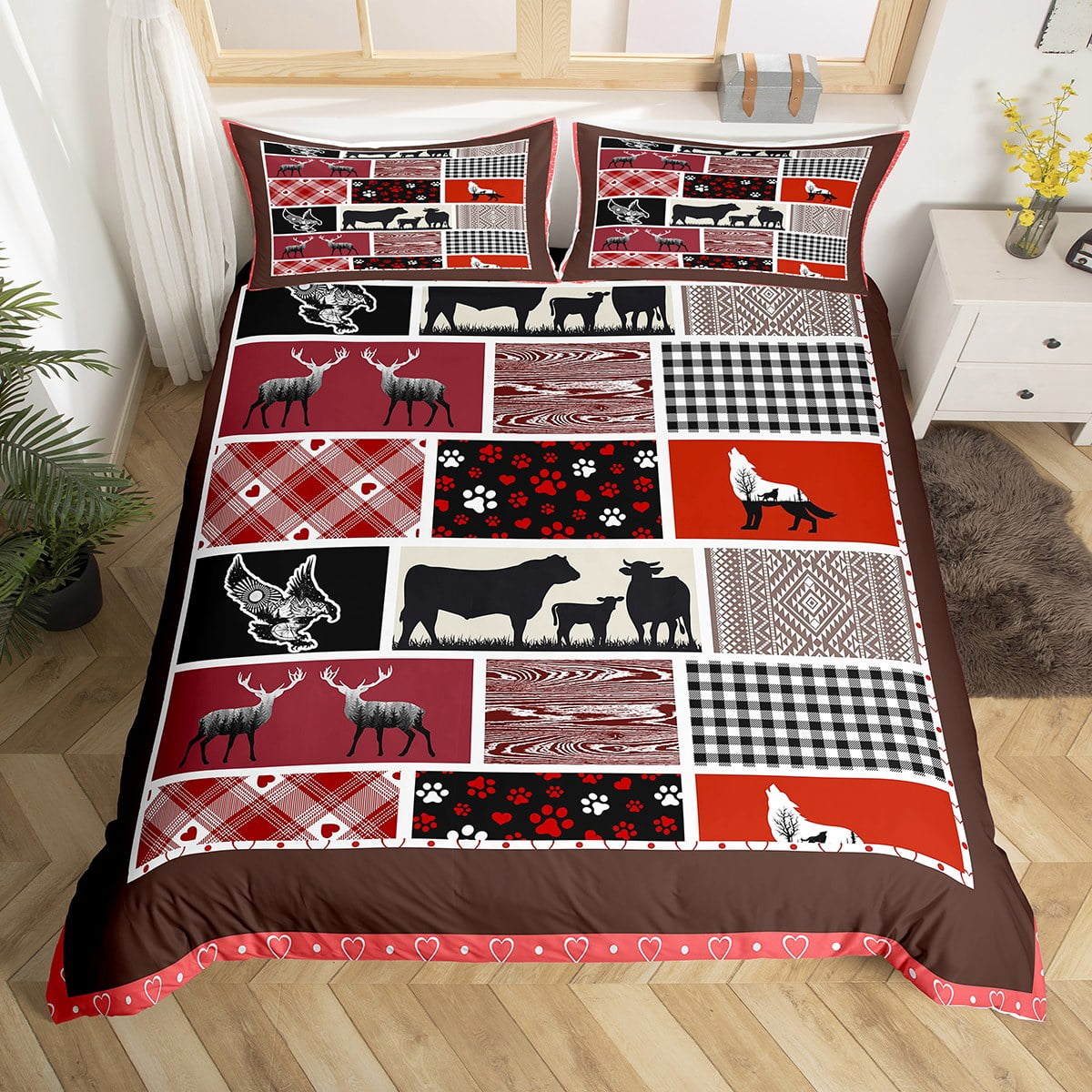 Reindeer Deer Bedding Set for Men,Highland Milk Cow Duvet Cover King ...