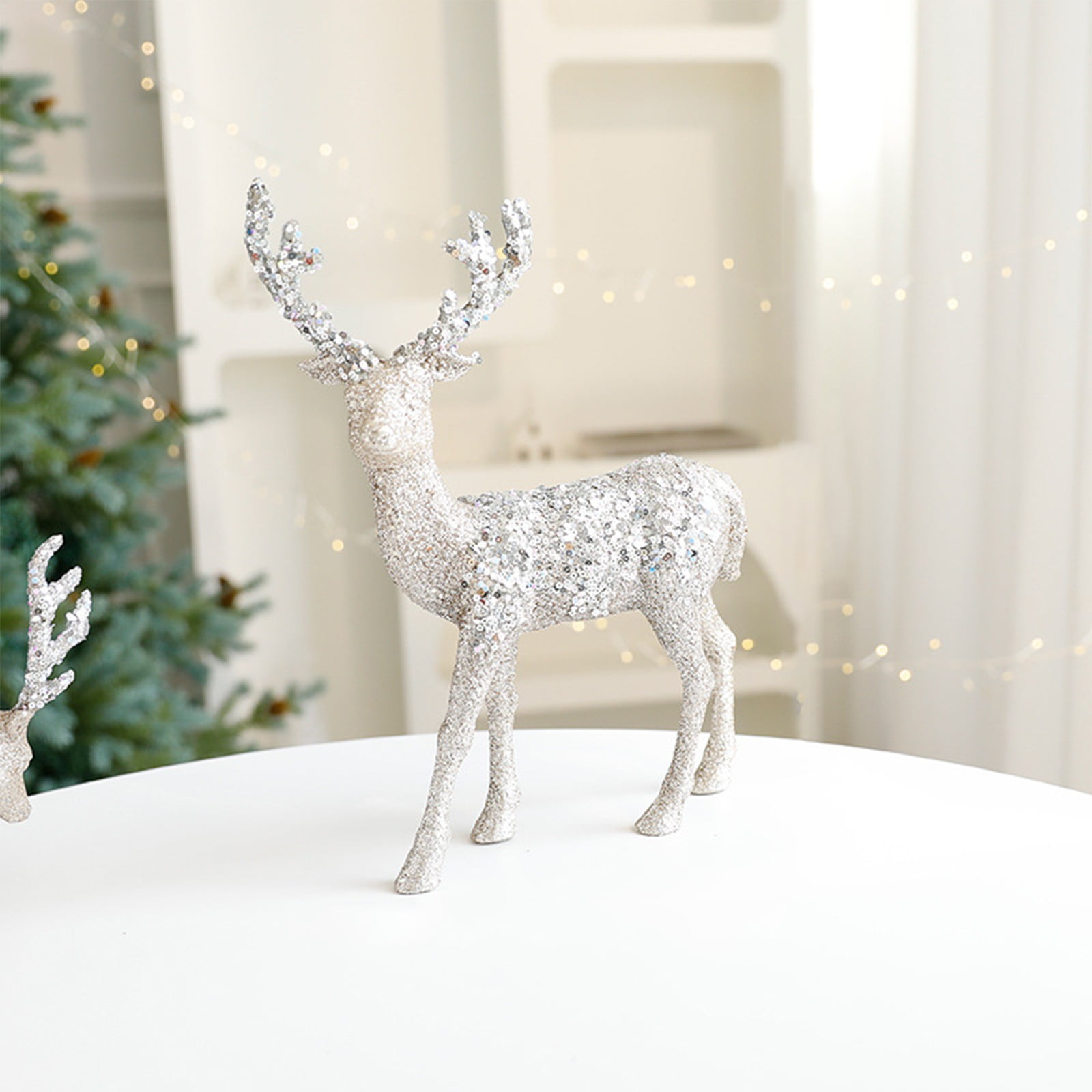 Reindeer Figurine Christmas Tabletop Decorations, Set of 2 Glitter ...