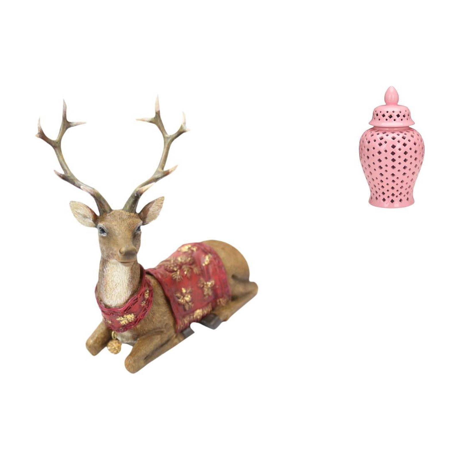 Reindeer Figurines Elk Deer Statue Ceramic Ginger Jar Decorative Floral ...