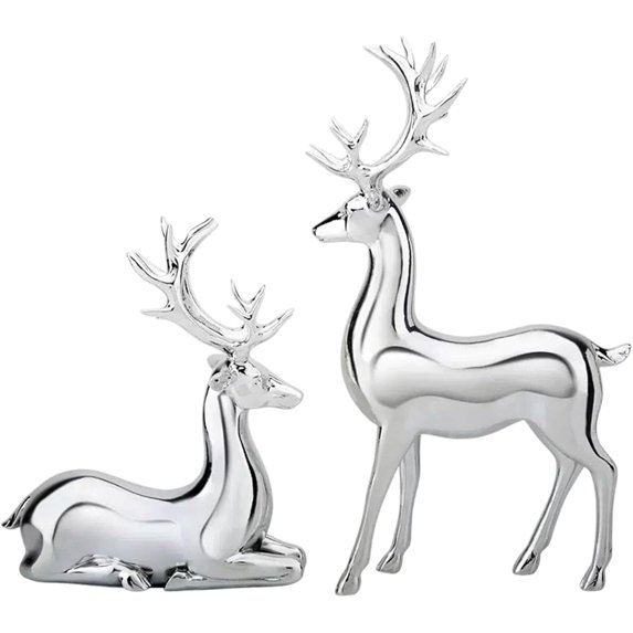 Reindeer Figurines Set, 2-Piece Resin Deer Statues, Sitting and ...