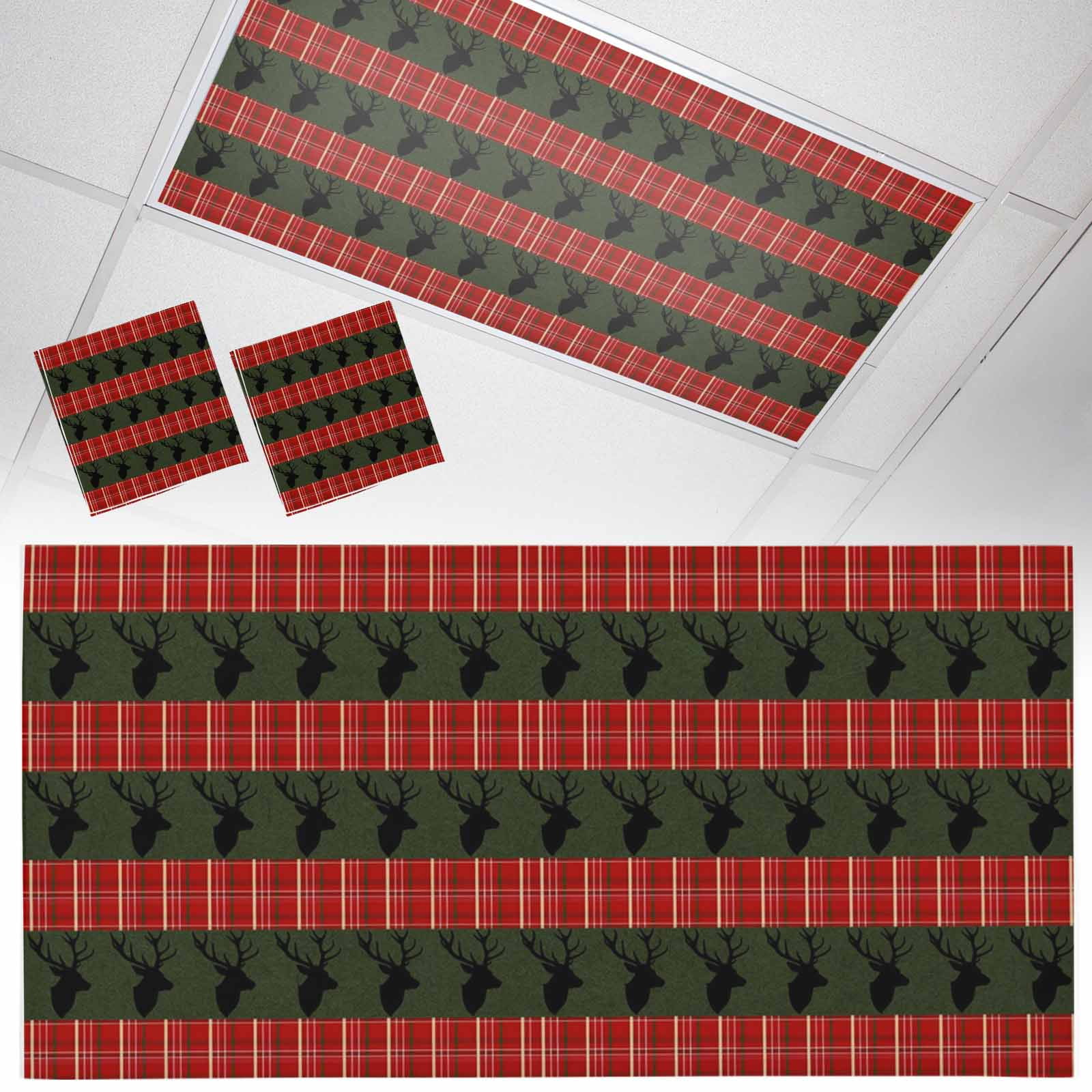 Reindeer Head Fluorescent Light Covers Red Plaid Winter Animal ...