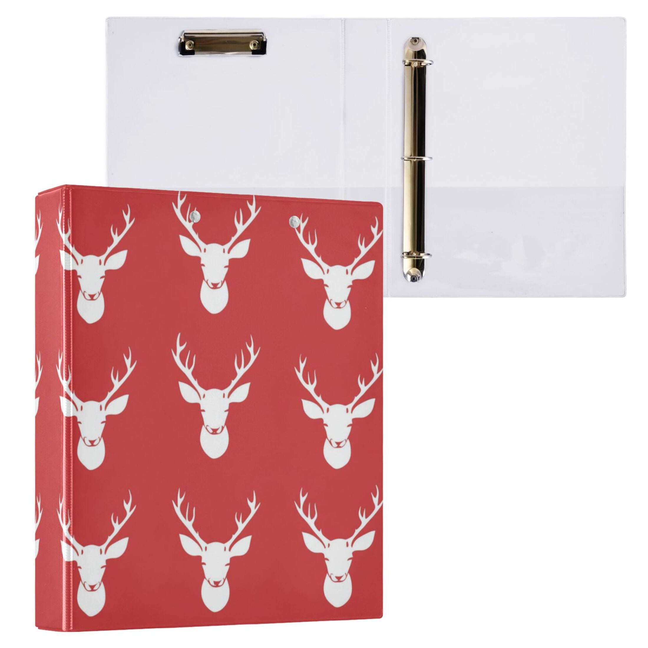 Reindeer Head Pattern 3 Ring Hardcover Binders 1.5in Round Rings for ...