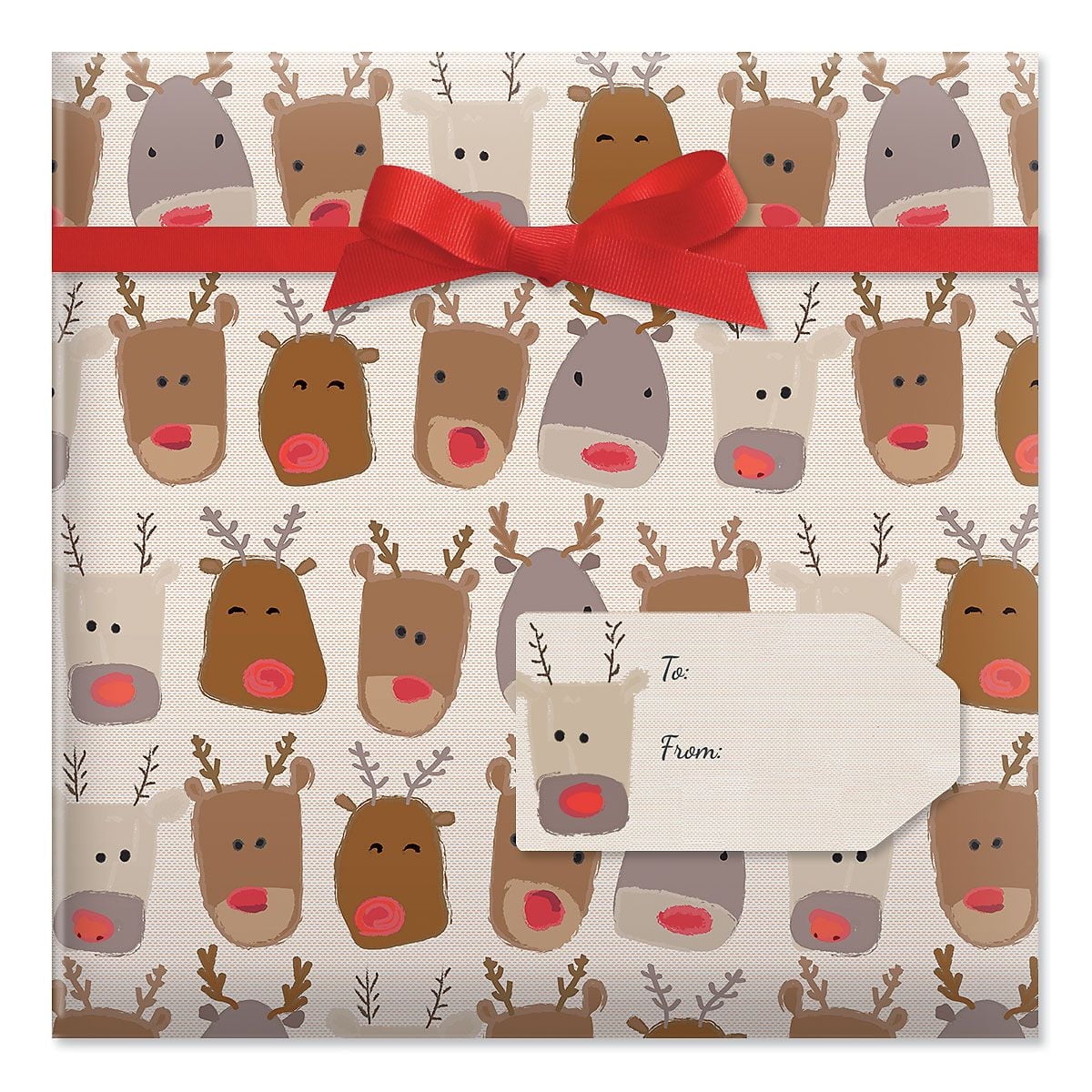 Premium Christmas Reindeer Heads Gift Wrap - 1 Giant Roll, 23''x32 ...