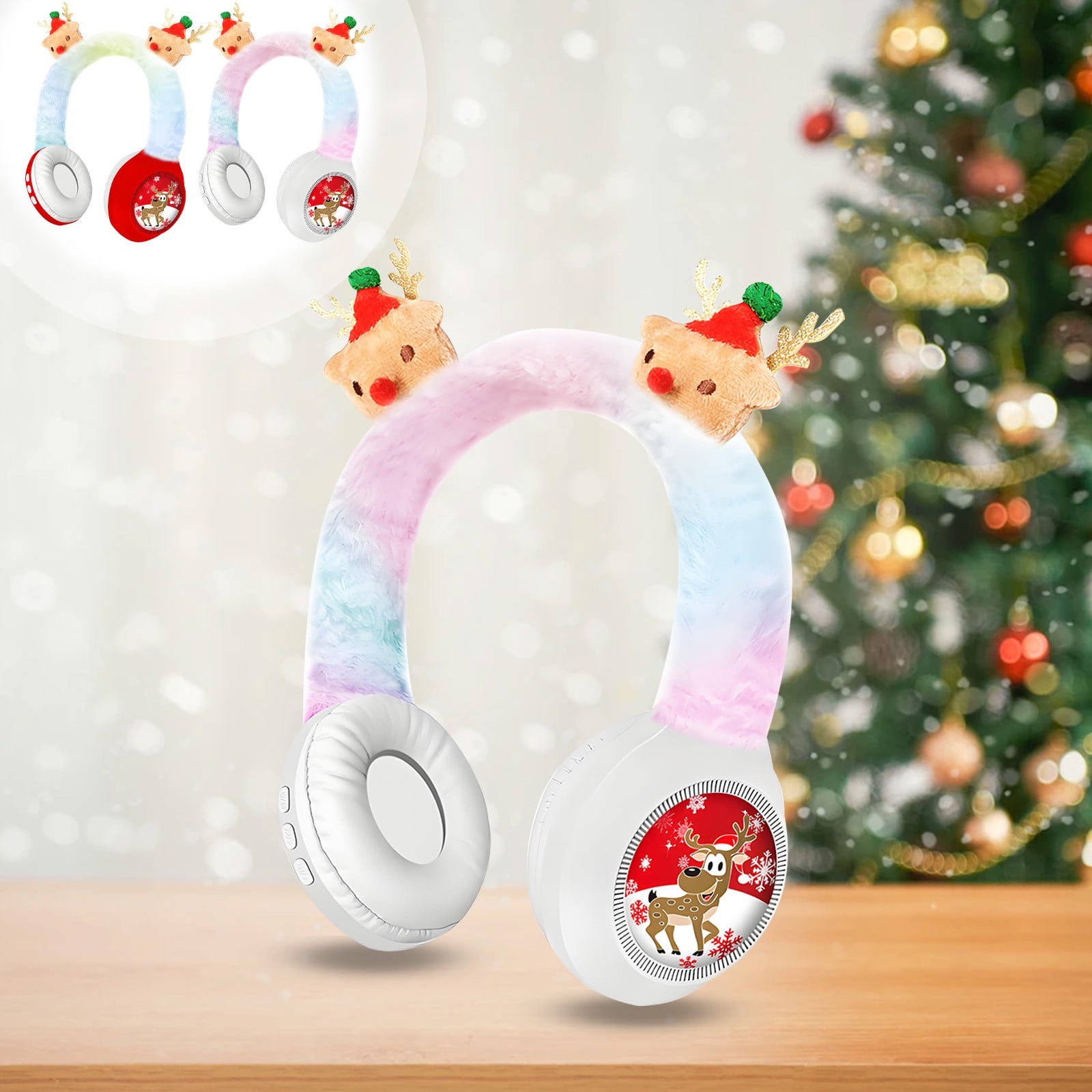Reindeer Horns Plush Headband Bluetooth Headphones Over-Ear Design with ...