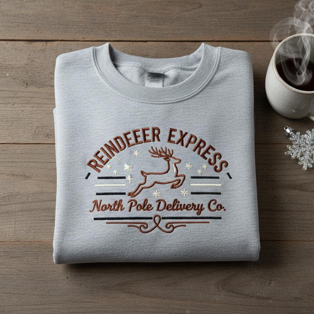 Reindeer Mail Express Embroidered Sweatshirt, North Pole Delivery ...