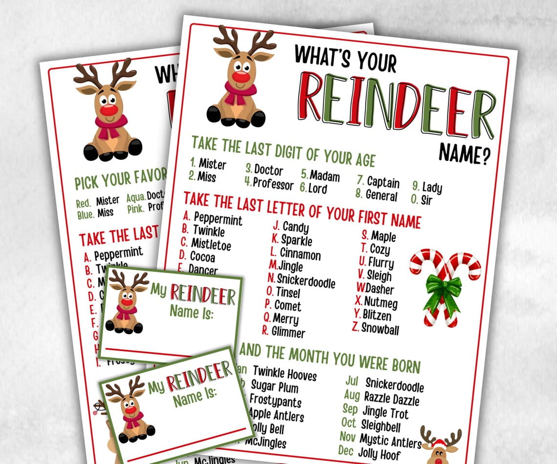 Reindeer Name Tag Game, Holiday Party Fun, Name Board Sign, Reindeer ...