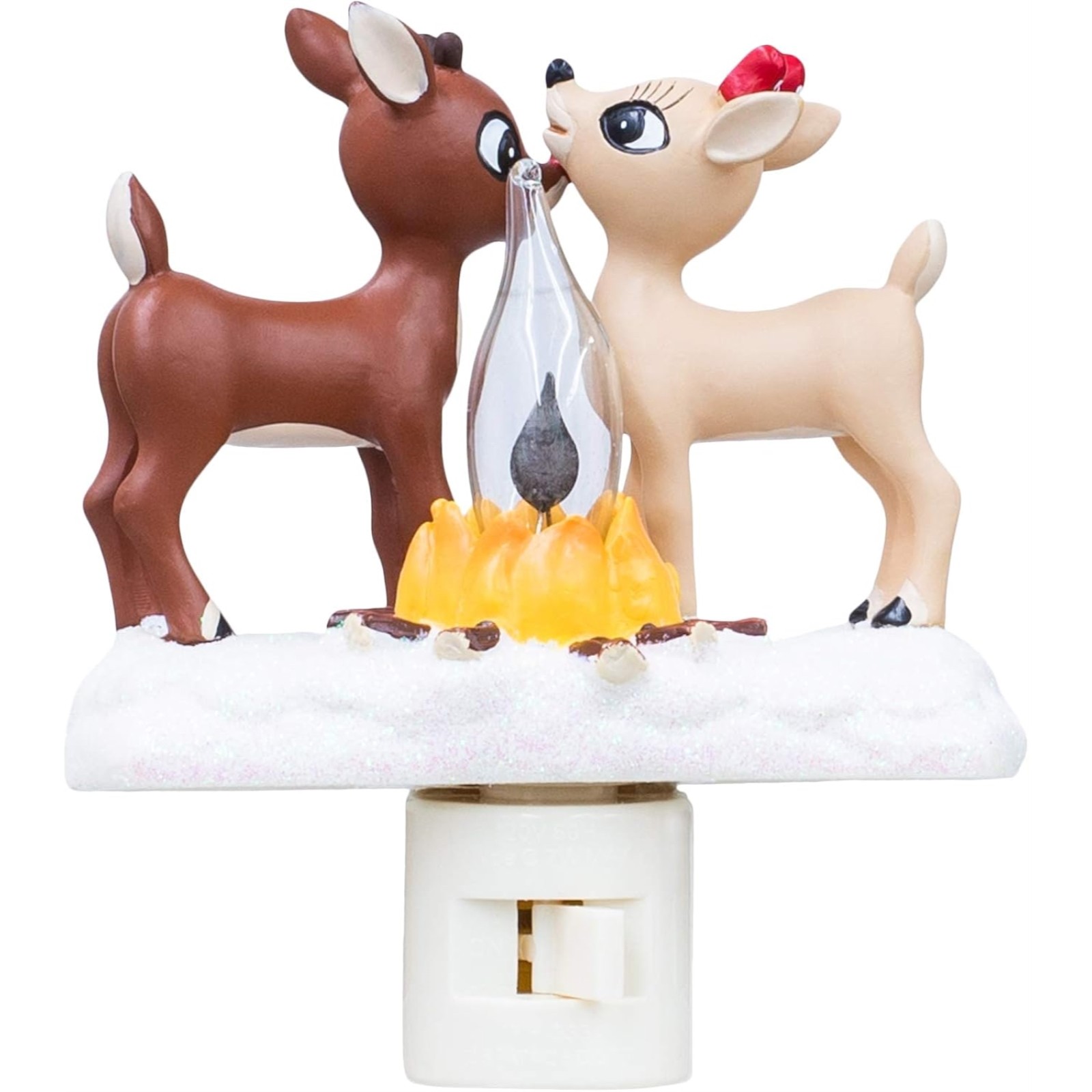 Reindeer Night Light with Flickering Flame – LED Faux Campfire Lamp for ...