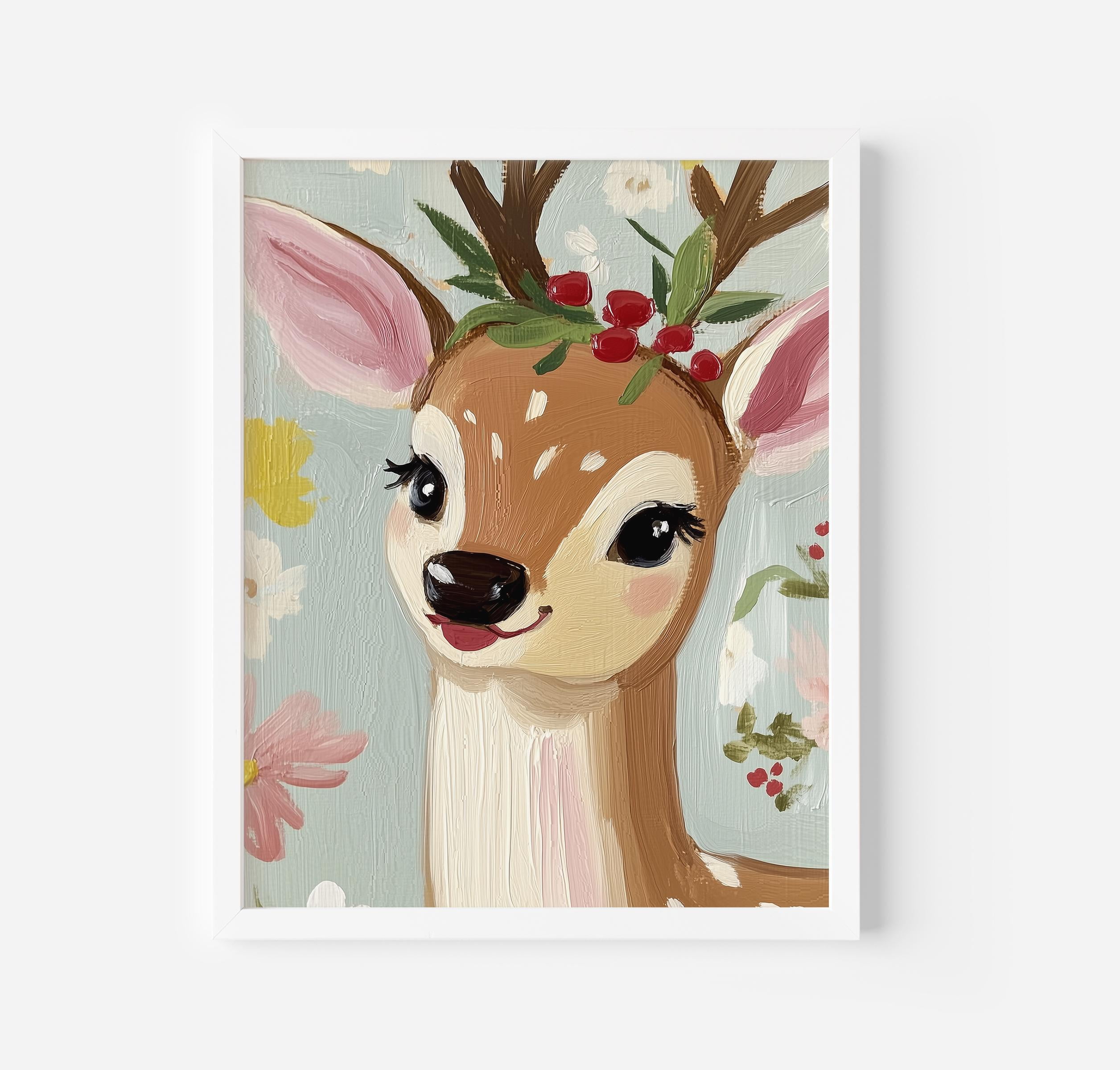 Reindeer Nursery Art: Vintage Winter Deer Print , Acrylic Poster Warm ...