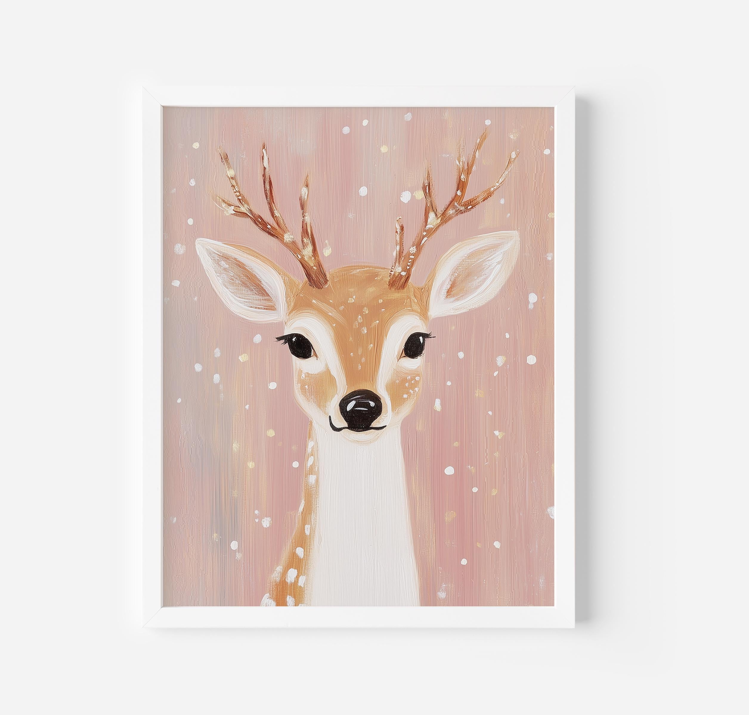 Reindeer Nursery Poster Pink Deer Wall Art , Winter Nursery Decor Warm ...