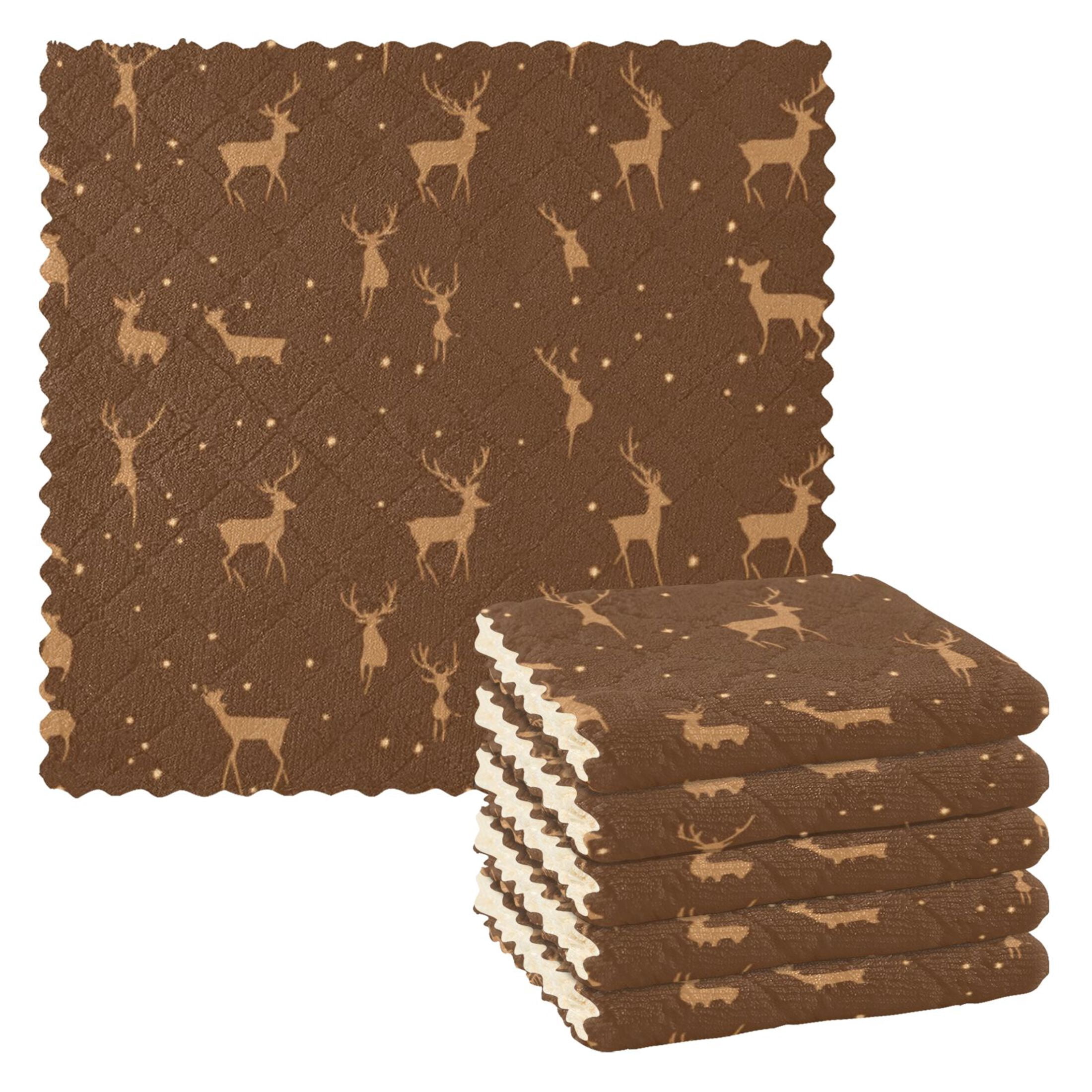 Reindeer Pattern Design 6 Pack Kitchen Cleaning Cloths 11'' x 11 ...