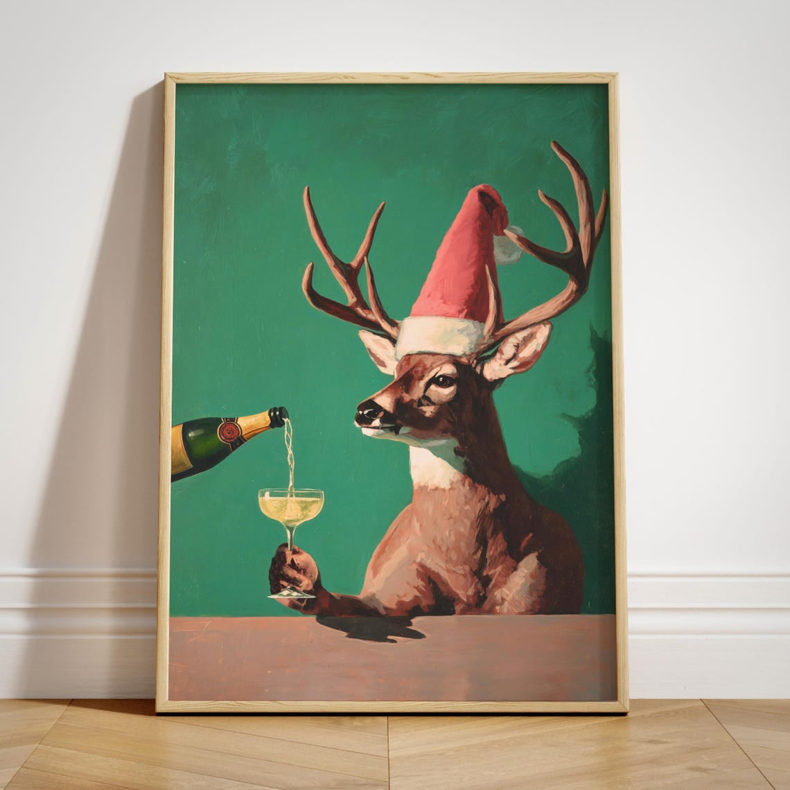 Reindeer Poster: Deer Champagne Cocktail Bar Cart Art, Whimsical Decor ...