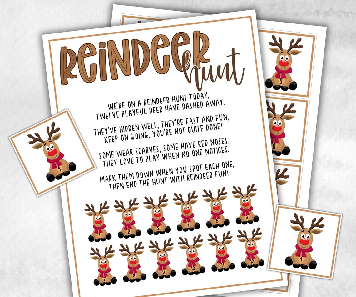 Reindeer Scavenger Hunt Festive Winter Challenge Holiday Party Game ...
