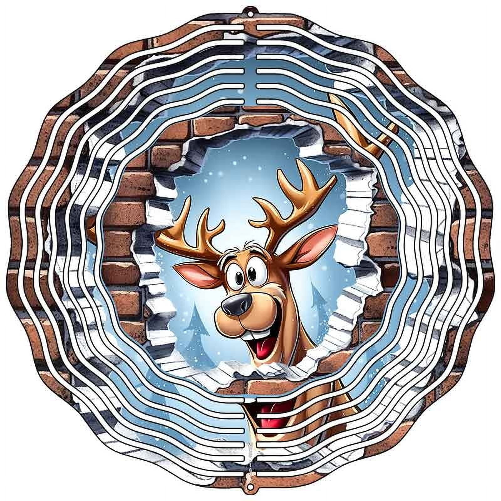 Reindeer Snowie Brick Wall Novelty Metal Wind Spinner 10" (WCS ...
