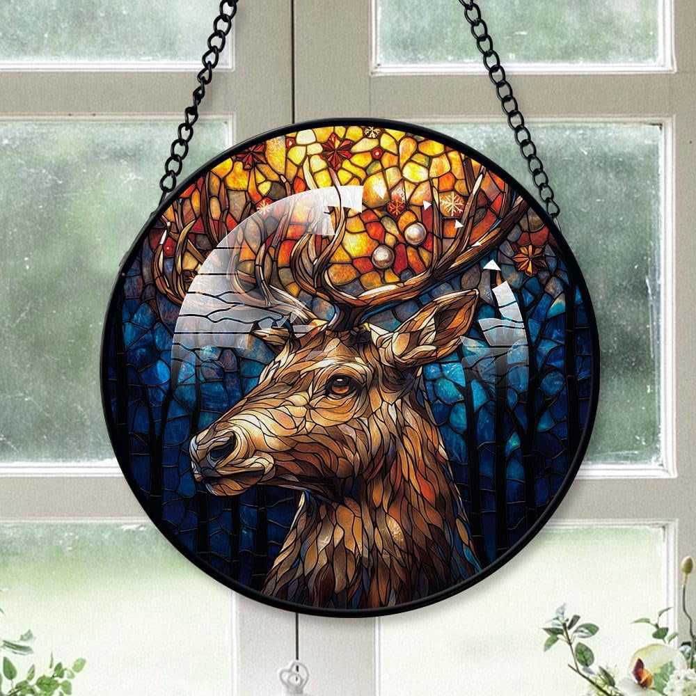 Reindeer Stained Glass Suncatcher, Reindeer Christmas, Reindeer Stained ...