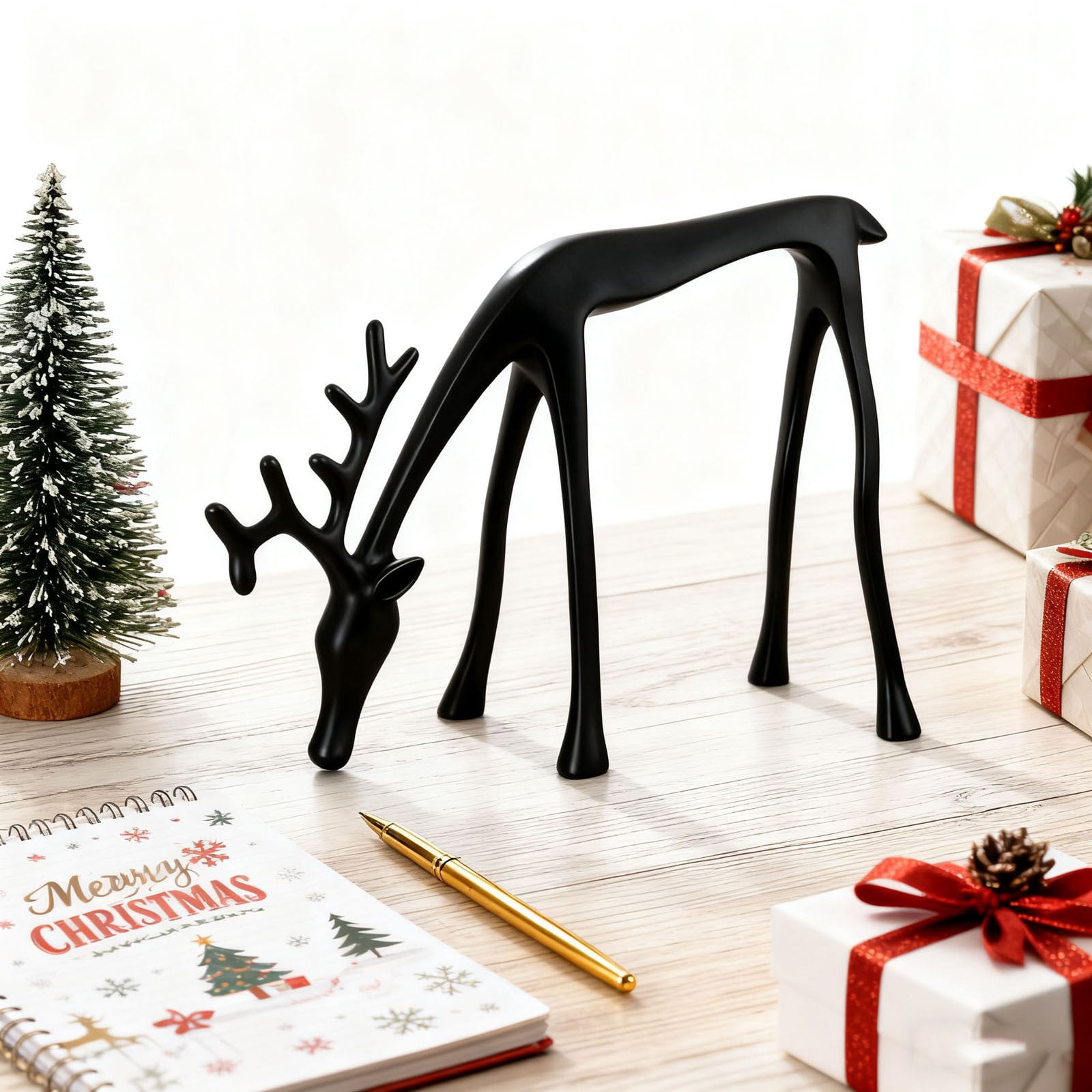 Reindeer Statues Imitation Metal Deer Sculpture, Black Finish European ...