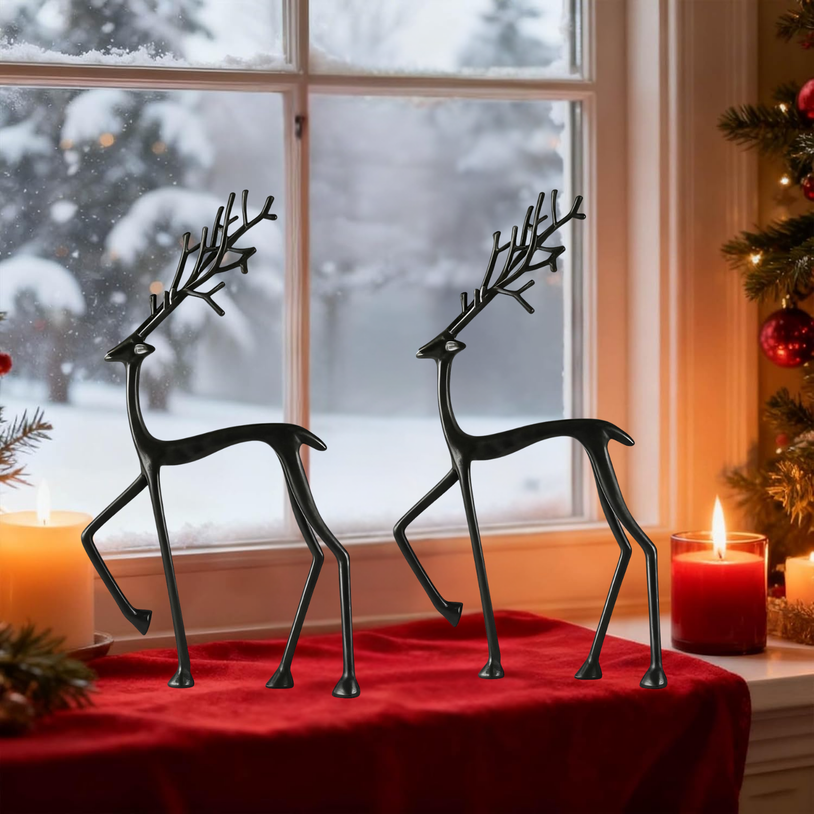 Reindeer Statues Imitation Metal Deer Sculpture -Set of 2 Black ...