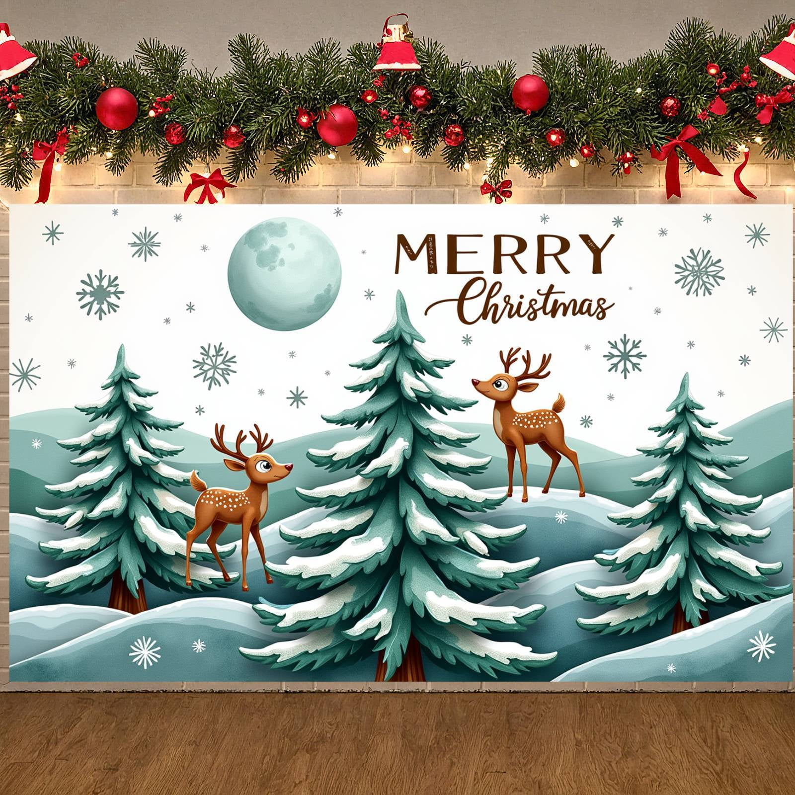 Reindeer Theme Christmas Banner Christmas Tree Holiday Backdrop ...
