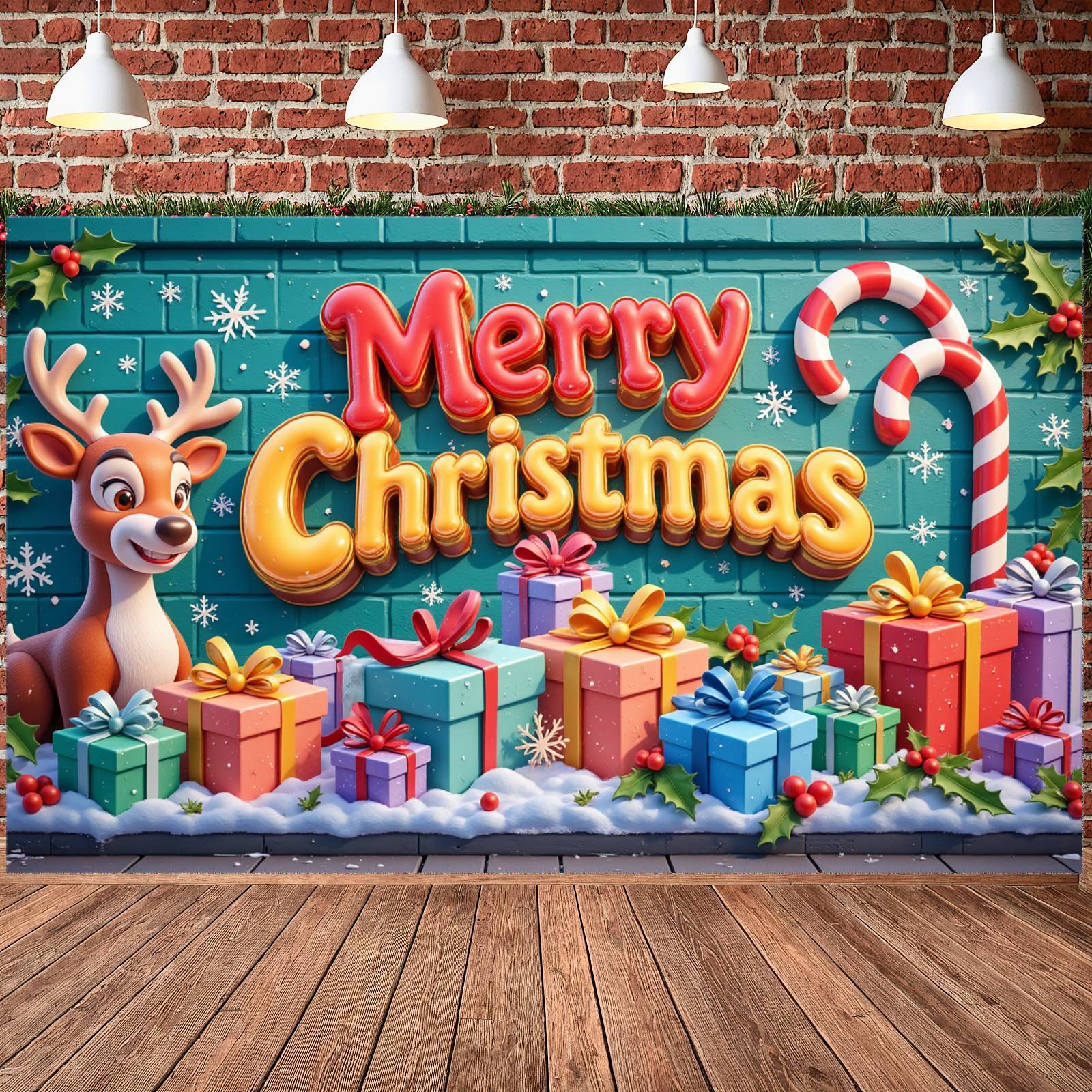 Reindeer Theme Christmas Banner Colorful Gifts Merry Christmas Banner ...