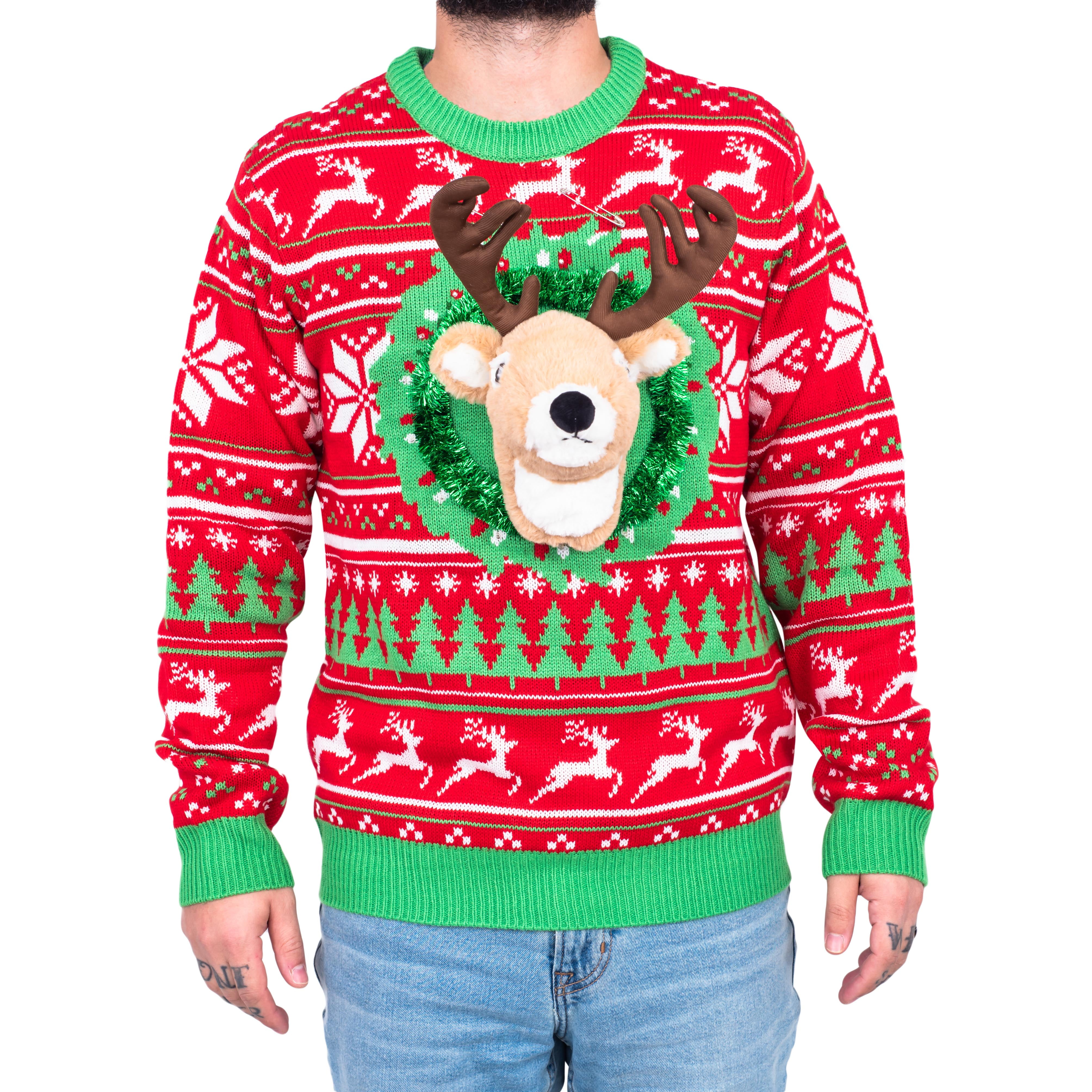 Reindeer Trophy Head 3D LED Lights Ugly Christmas Sweater - Walmart.com