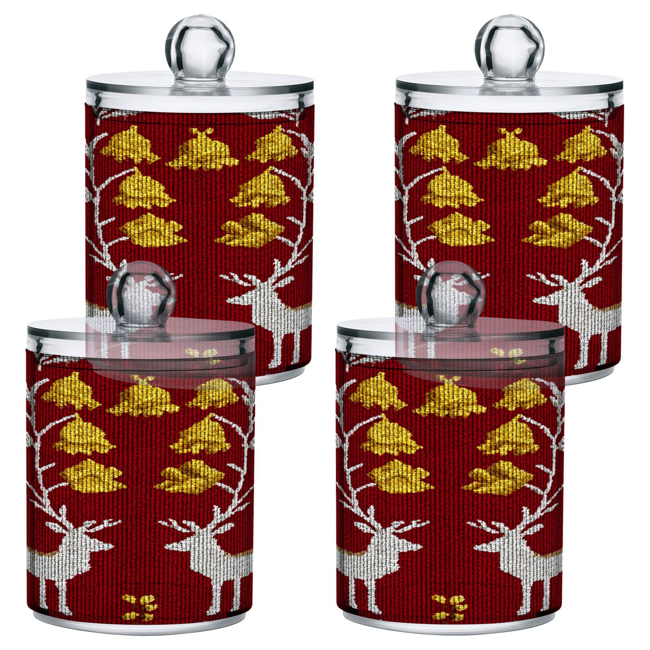 Reindeer Yellow Flowers Knit Pattern Christmas Translucent Plastic Cans ...
