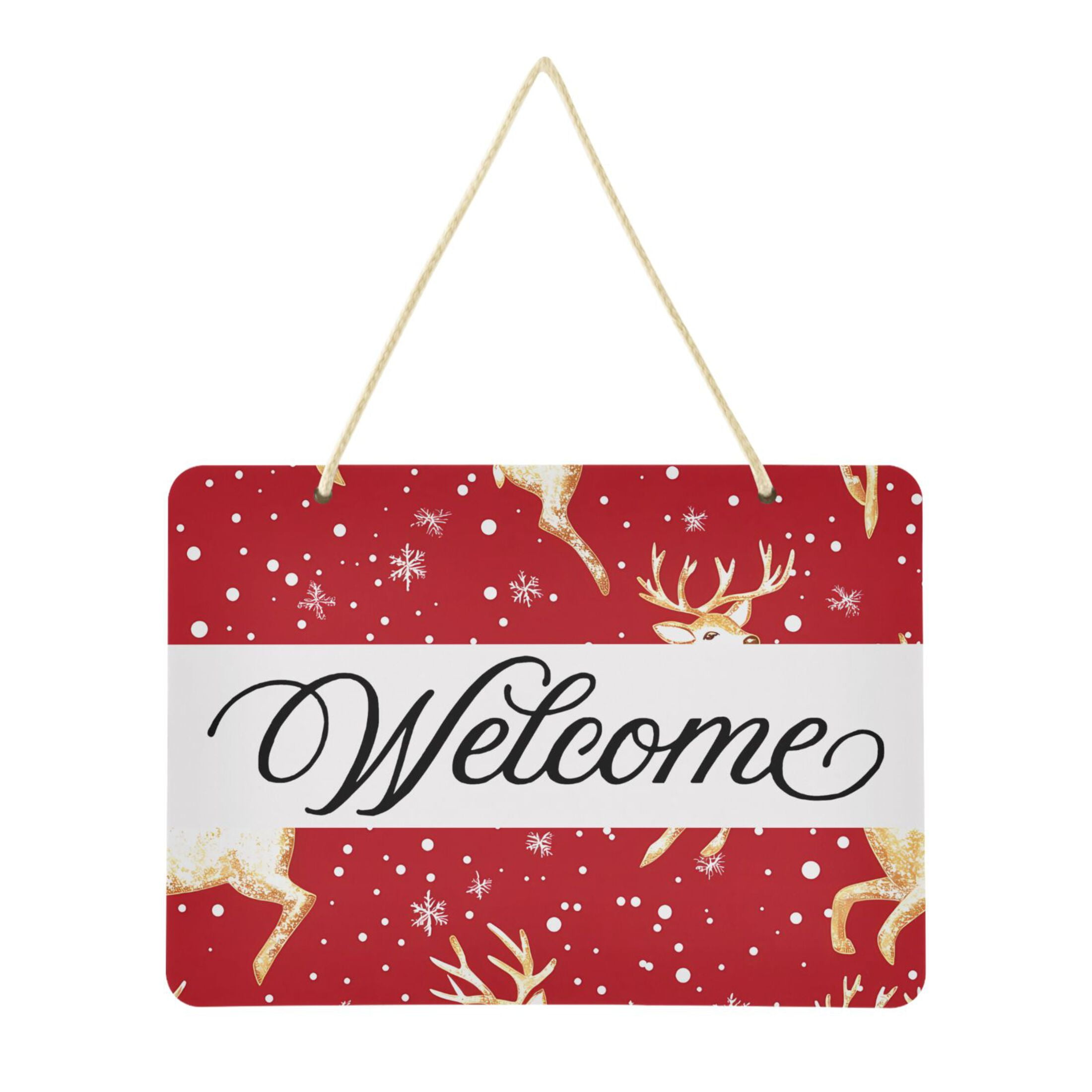 Reindeer and Snow Welcome Sign Front Door PVC 14x10 inch Hanger Hello ...