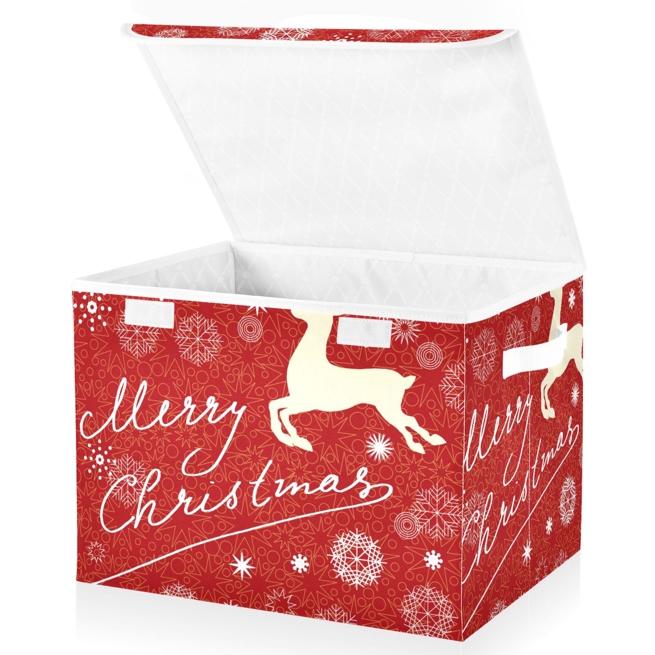 Reindeer and Snowflakes Large Lidded Bin Foldable Storage Baskets Boxes ...
