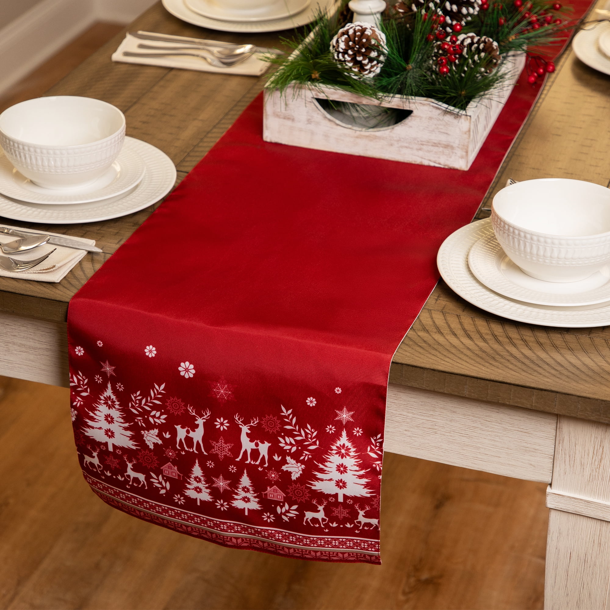 Reindeer and Snowflakes Rectangular Christmas Table Runner - 90 ...